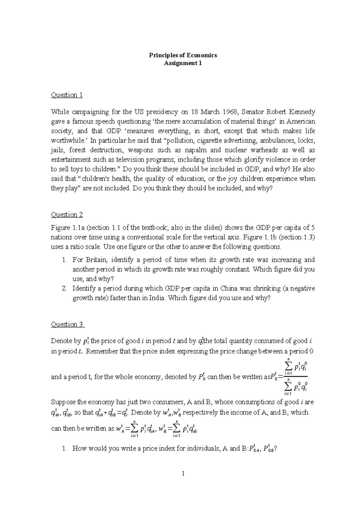 Principles of Economics (ECO101) Assignment 1 Analysis and Questions ...