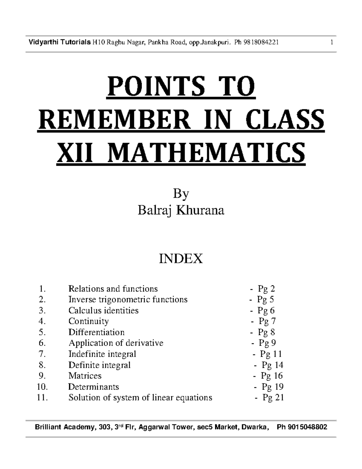 12th maths formulas list - POINTS TO REMEMBER IN CLASS XII MATHEMATICS ...