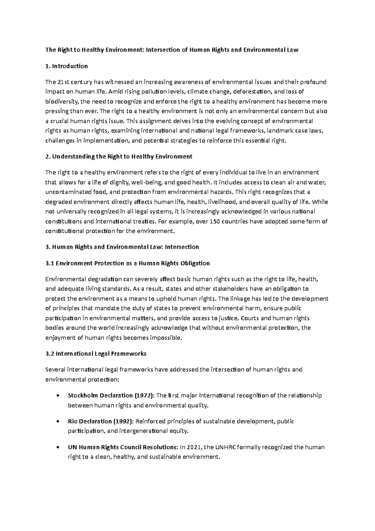 The Right to a Healthy Environment: Human Rights & Environmental Law ...