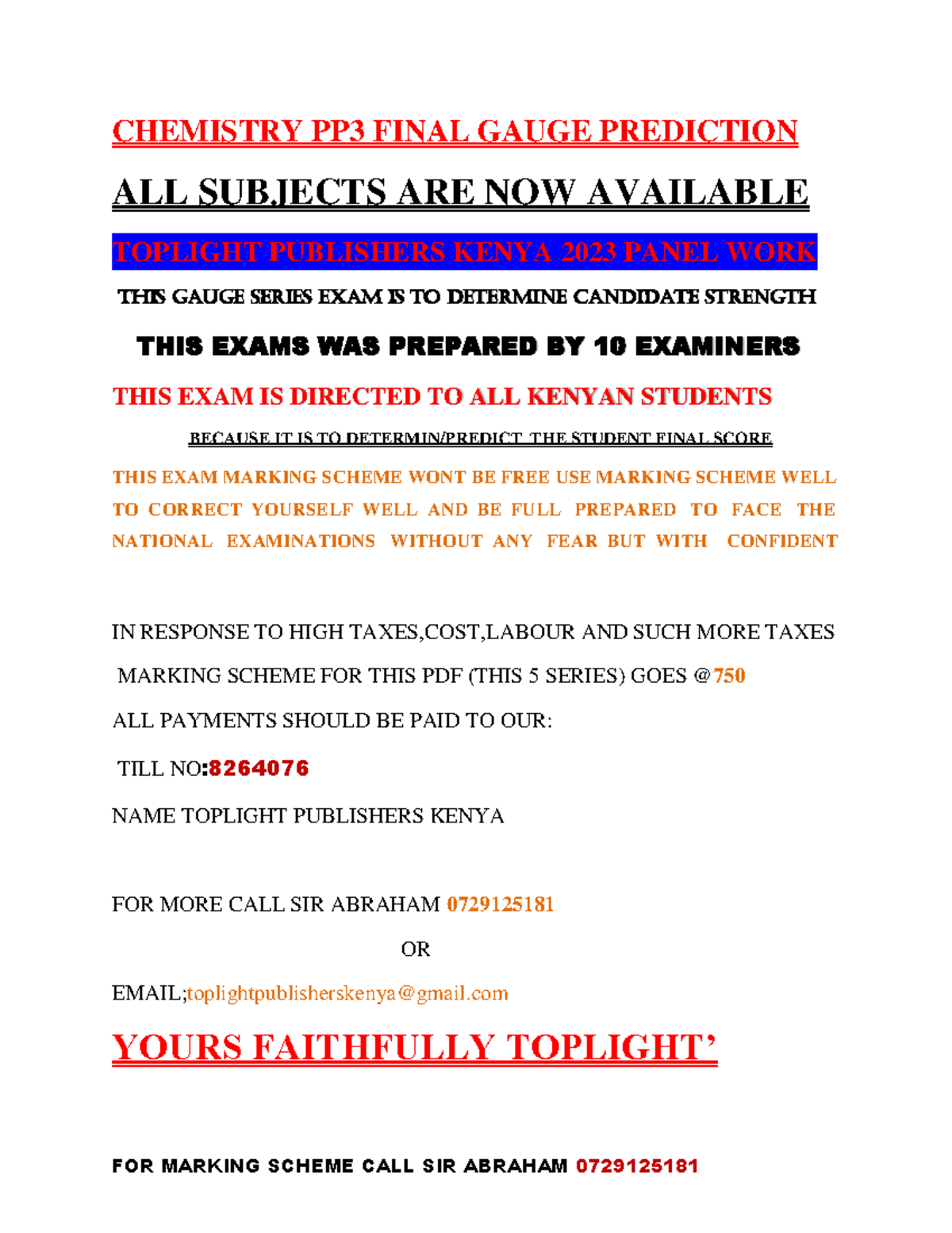 KCSE Chemistry PP3 Final Exam Prediction Questions 2023 - Studocu