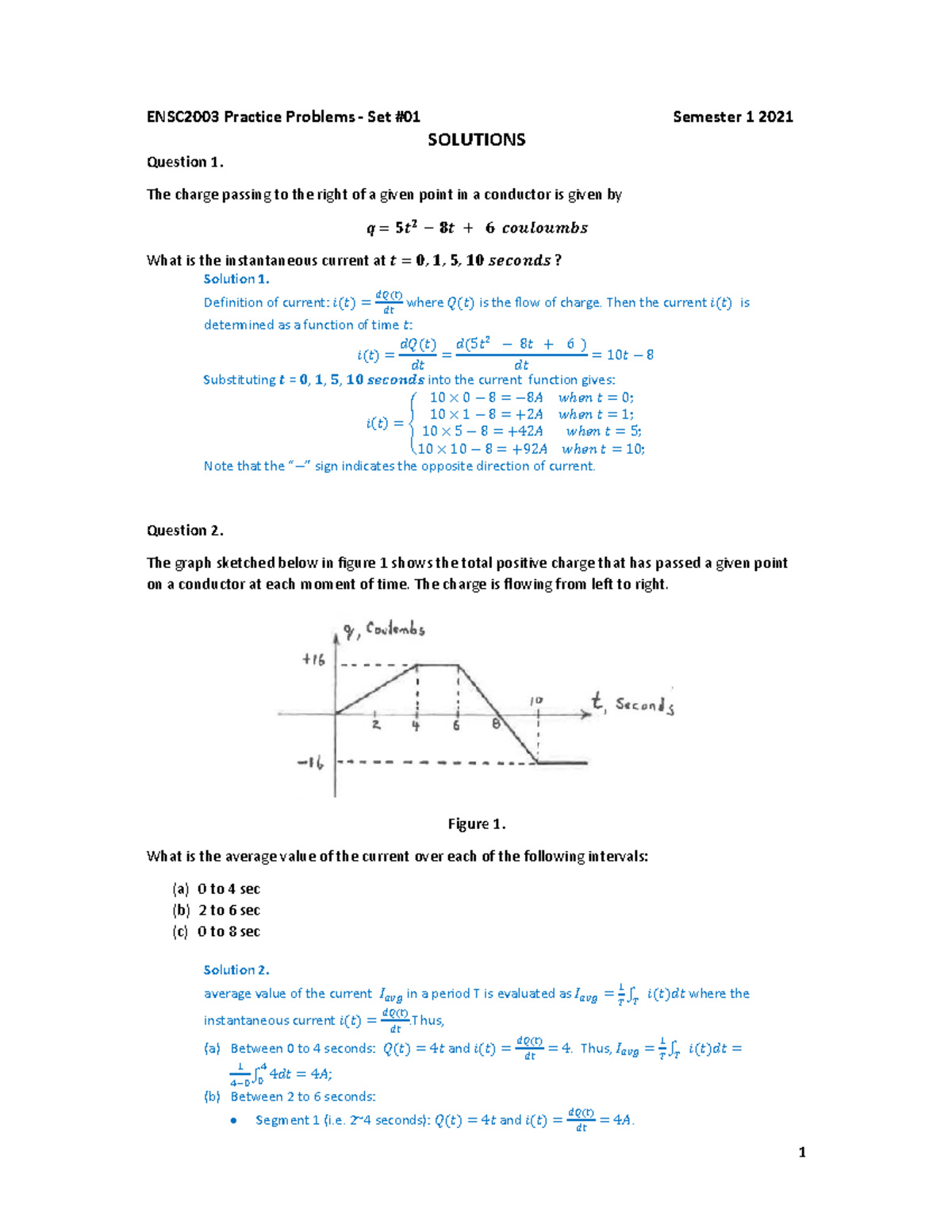 ENSC2003 Problem Sheet 1 - Solutions - ENSC2003 Practice Problems ‐ Set #01 Semester 1 2021 ...