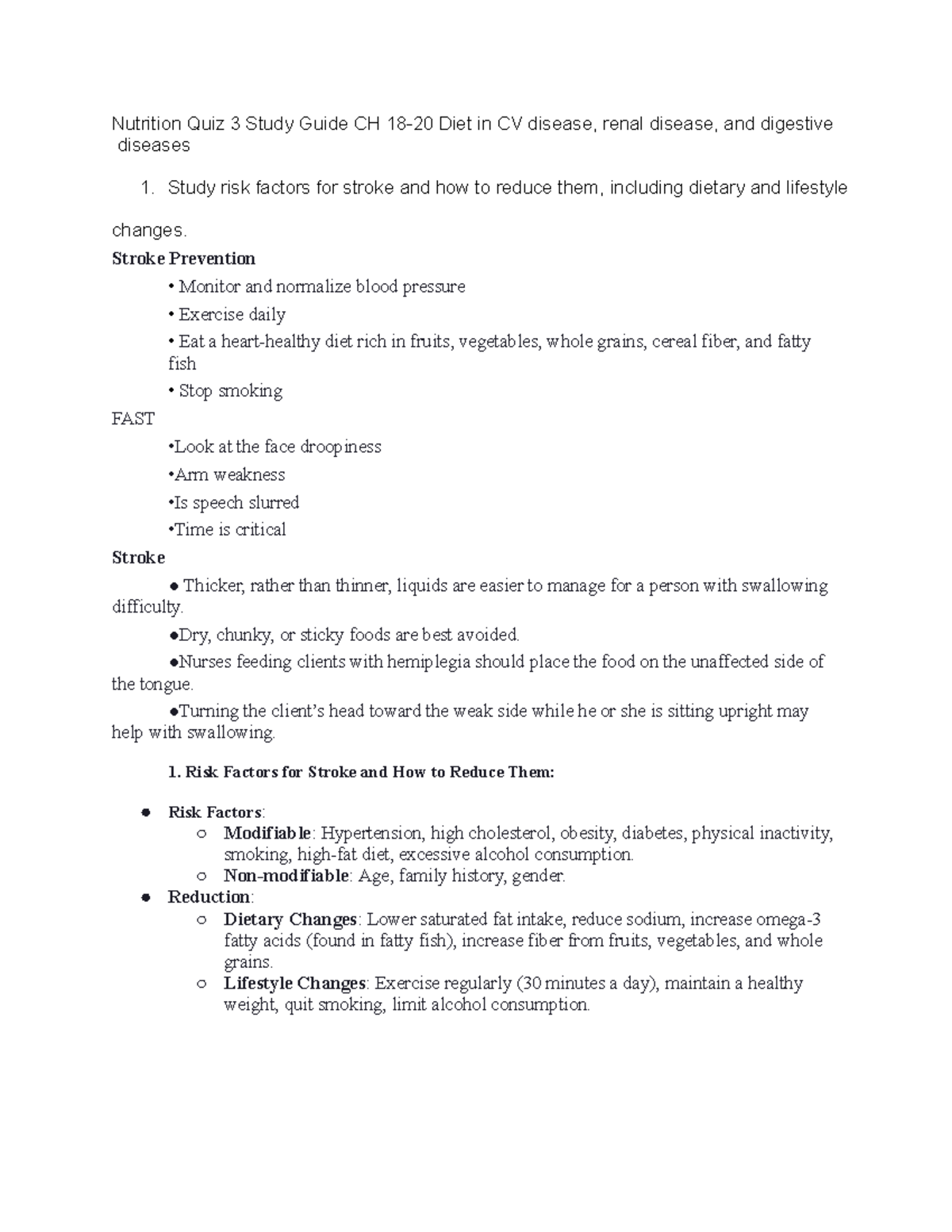 Nutrition Quiz 3 Study Guide: Diet in CV, Renal, & Digestive Diseases ...