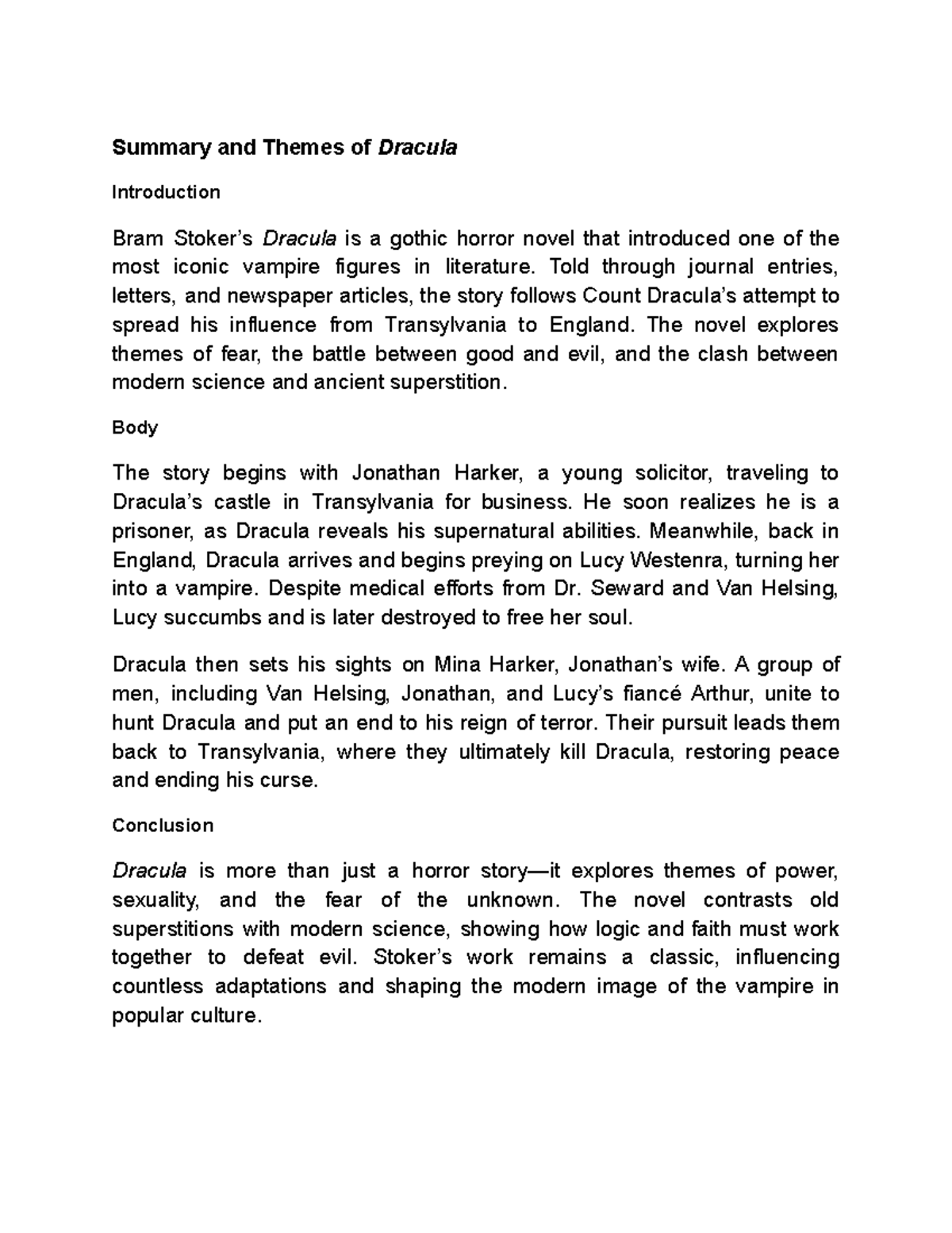 Dracula: Summary & Key Themes - A Gothic Horror Analysis - Studocu