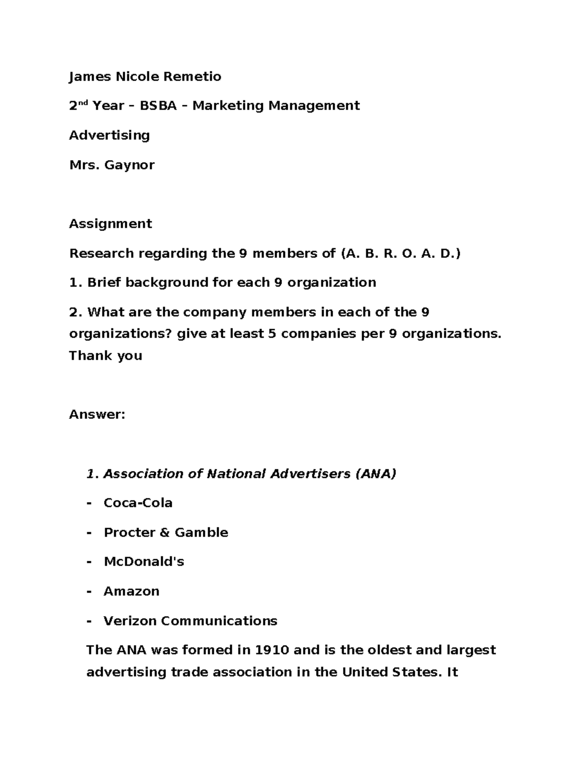 Advertising-Assignment - James Nicole Remetio 2 nd Year – BSBA ...