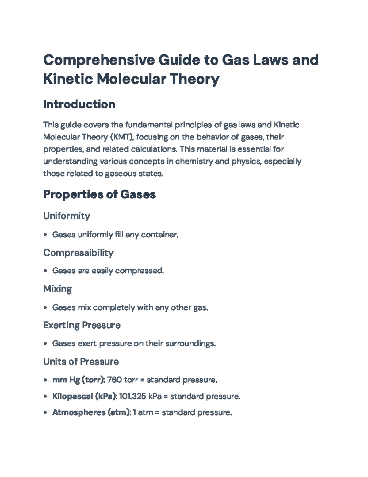 Comprehensive Guide to Gas Laws & Kinetic Molecular Theory (Chemistry ...