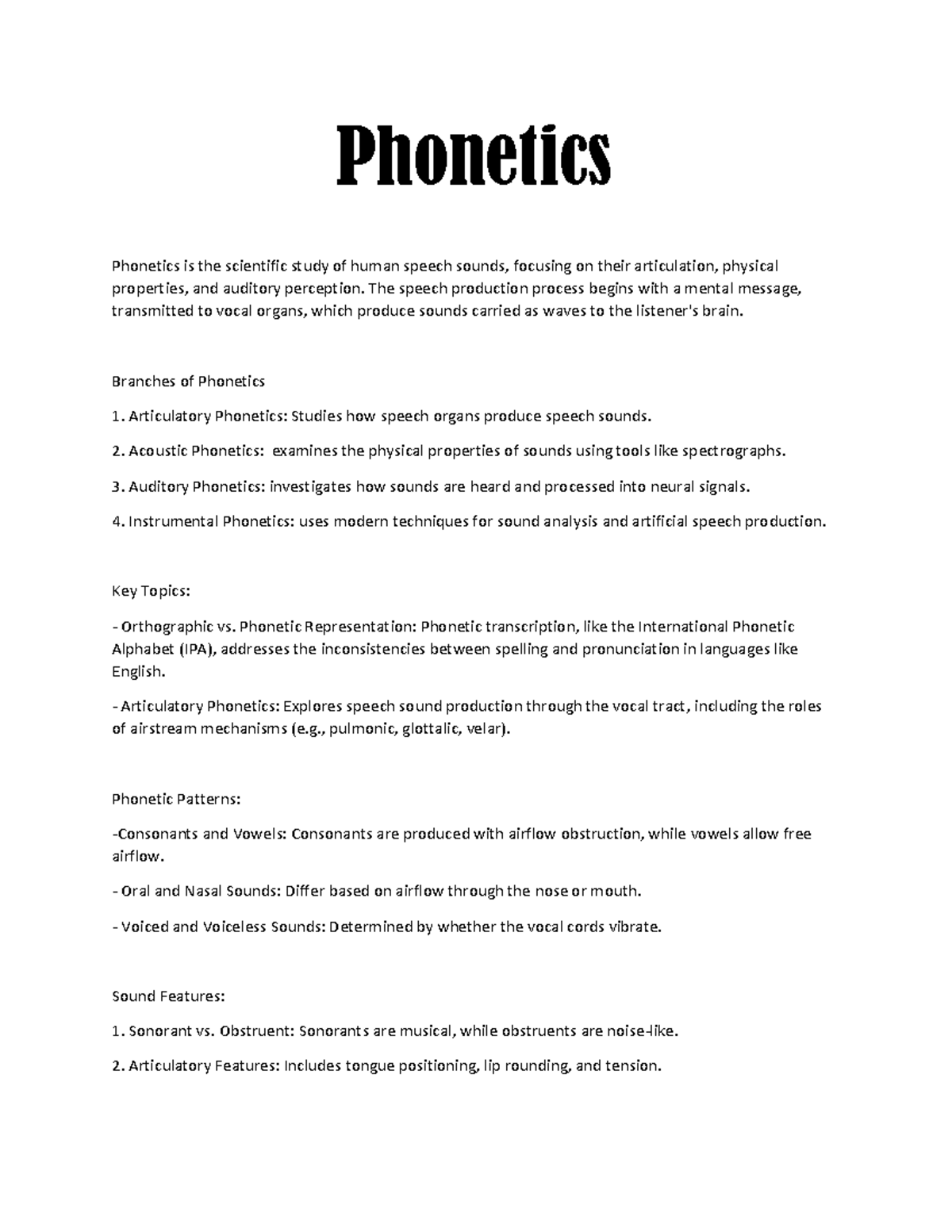 Phonetics: Understanding Speech Sounds and Their Properties - Studocu