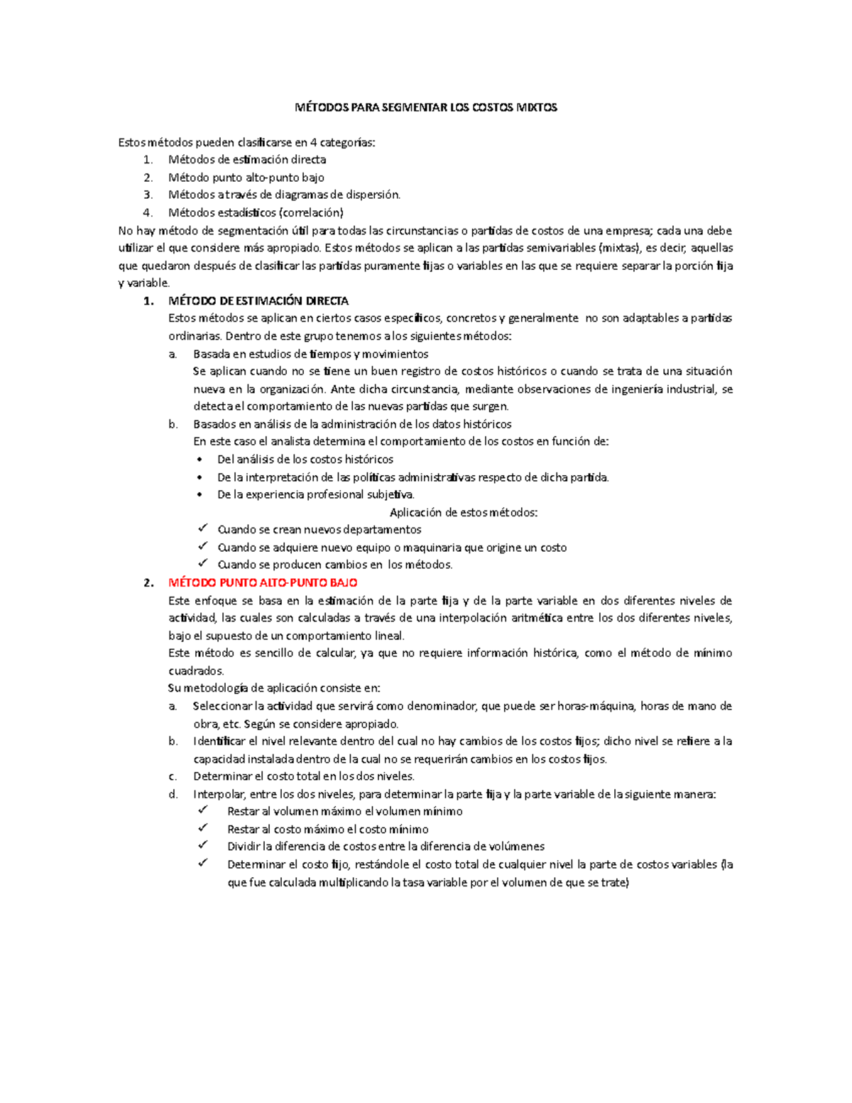 Métodos para Segmentar Costos Mixtos en Contabilidad - 2023 - Studocu