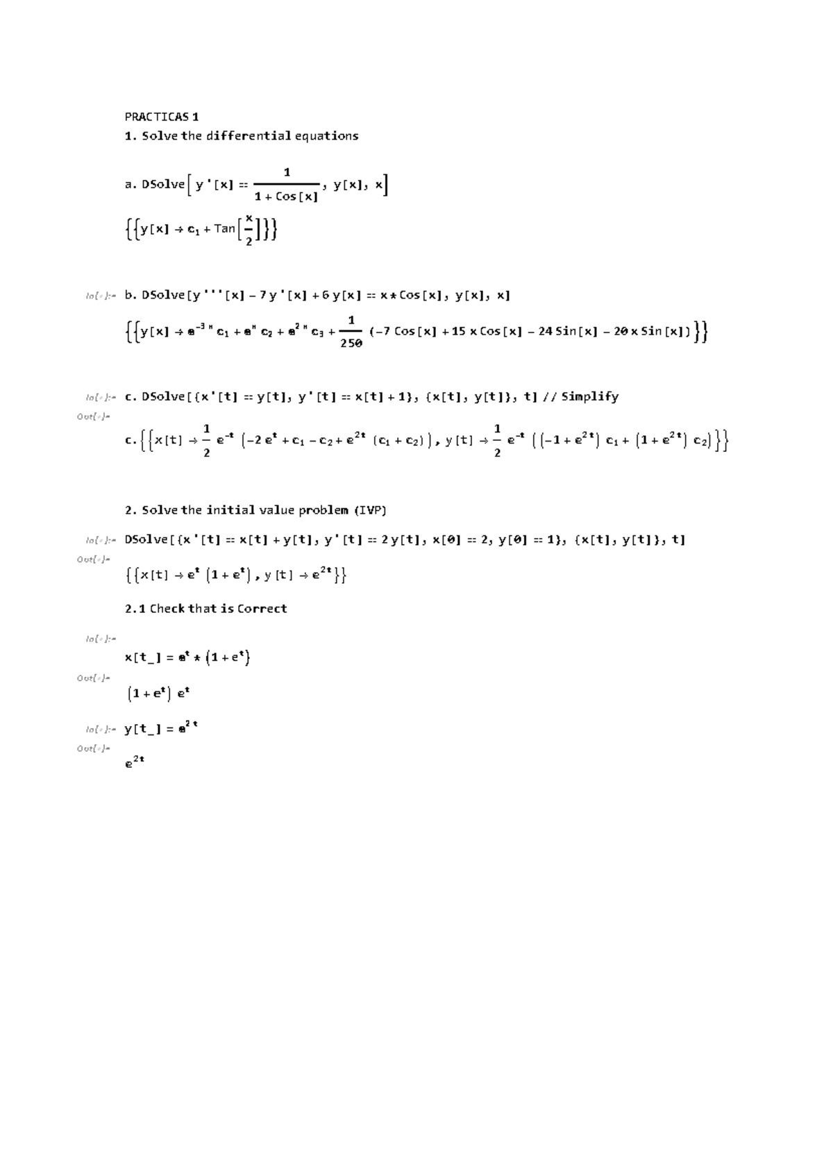 Practicas Mathematica 1: Differential Equations & IVP Solutions - Studocu