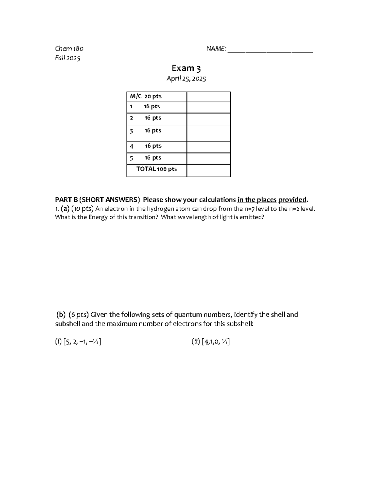 Chem 180 F25: Exam 3 Review & Solutions - Studocu