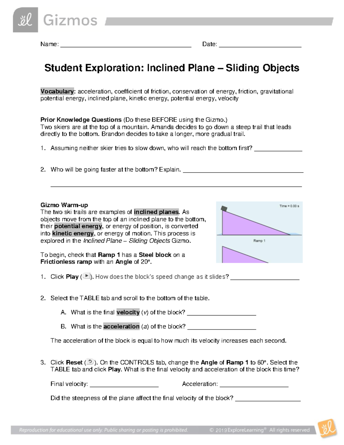 Inclined Plane Exploration: Sliding Dynamics and Friction in SE - Studocu