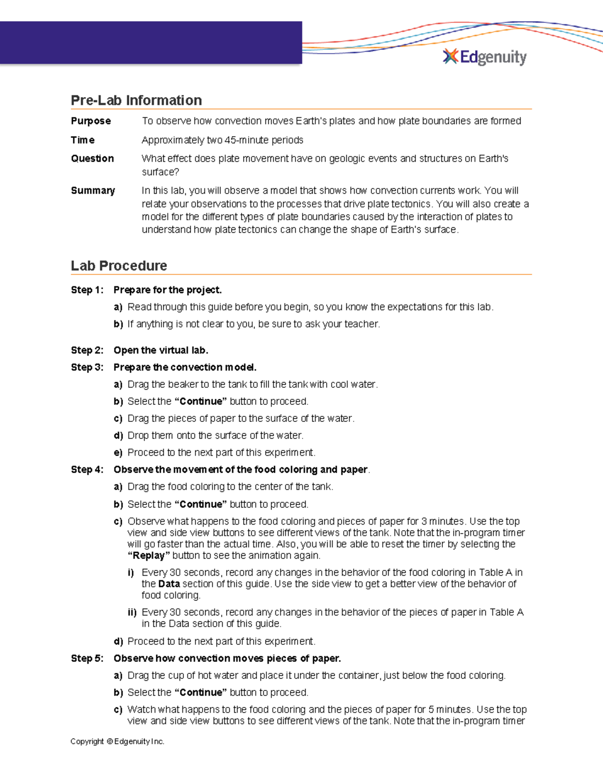 Virtual Lab Guide: Plate Boundaries and Movement (Course Code: TBD ...