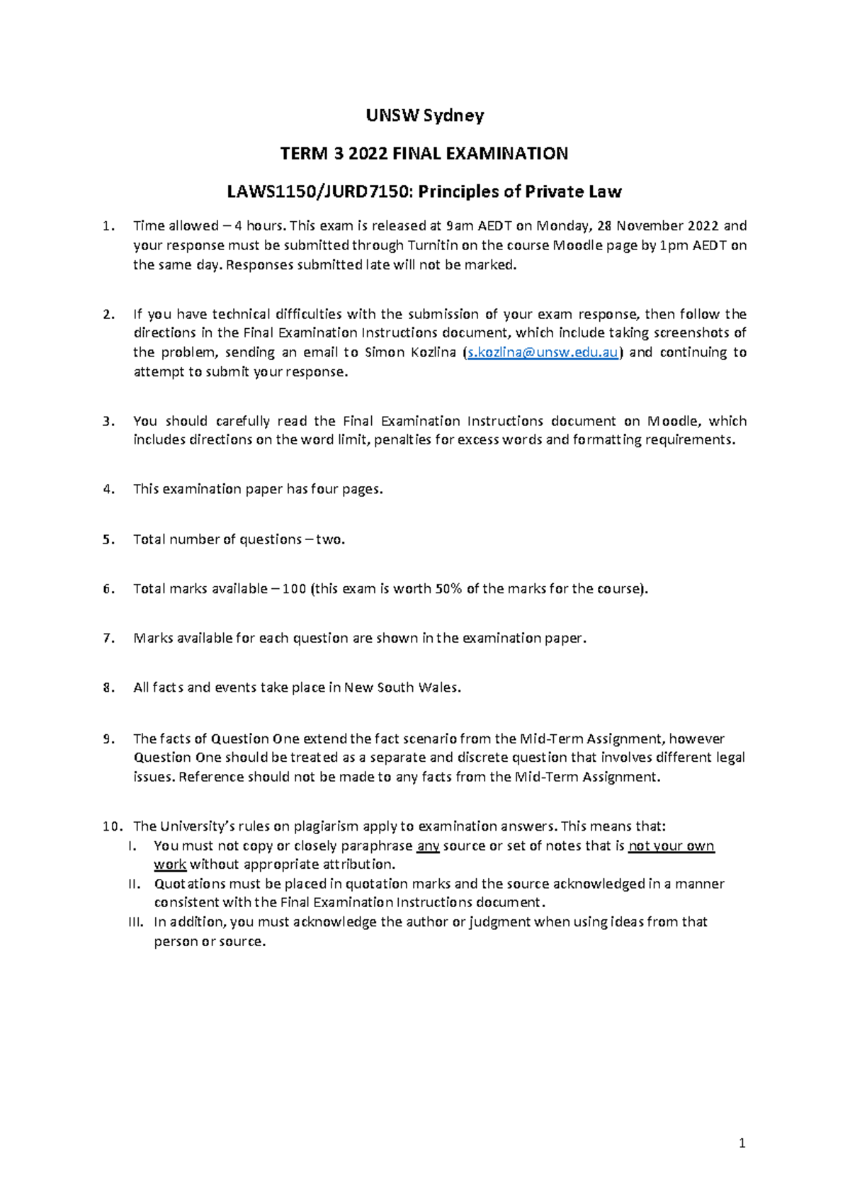 PPL Exam 2022 T3 - Practice Paper for Principles of Private Law Final ...