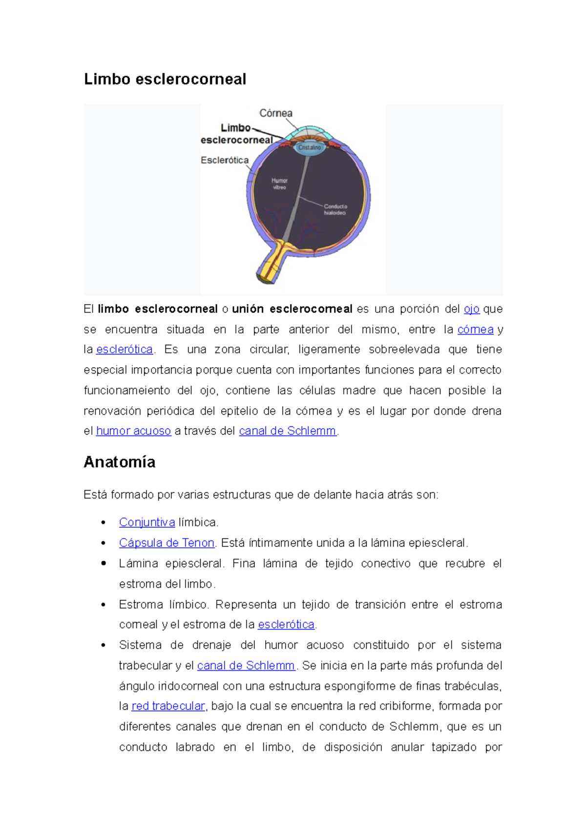 Limbo Esclerocorneal: Conceptos y Funciones del Ojo - Studocu