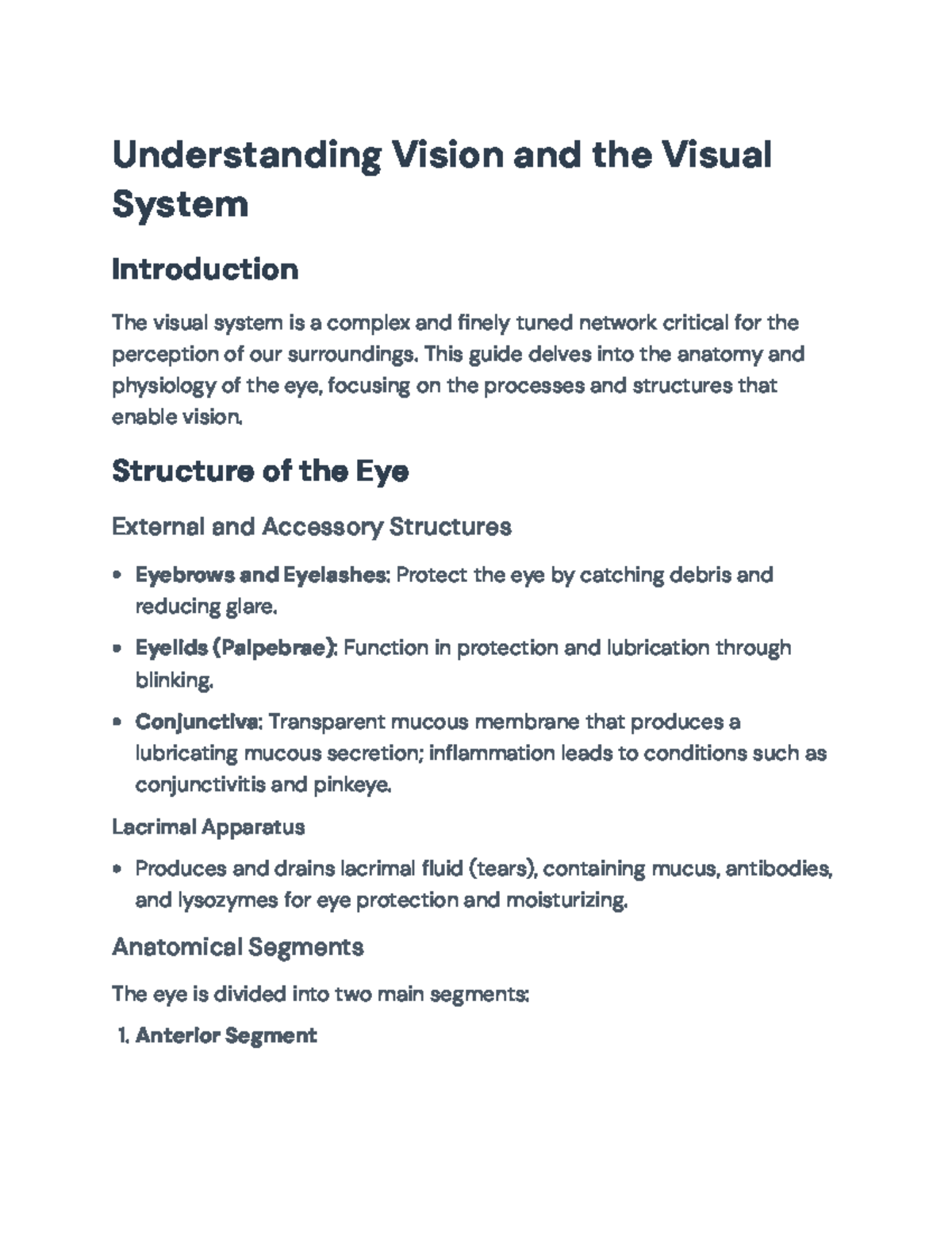 Visual System Anatomy & Physiology: Understanding Vision Fundamentals - Studocu