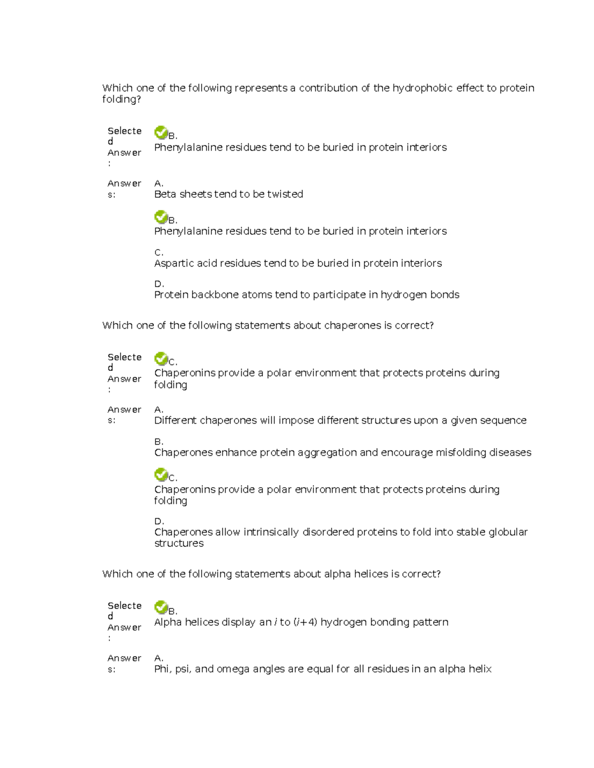 Weekly Quizzes on Protein Structure and Function (BIO 101) - Studocu