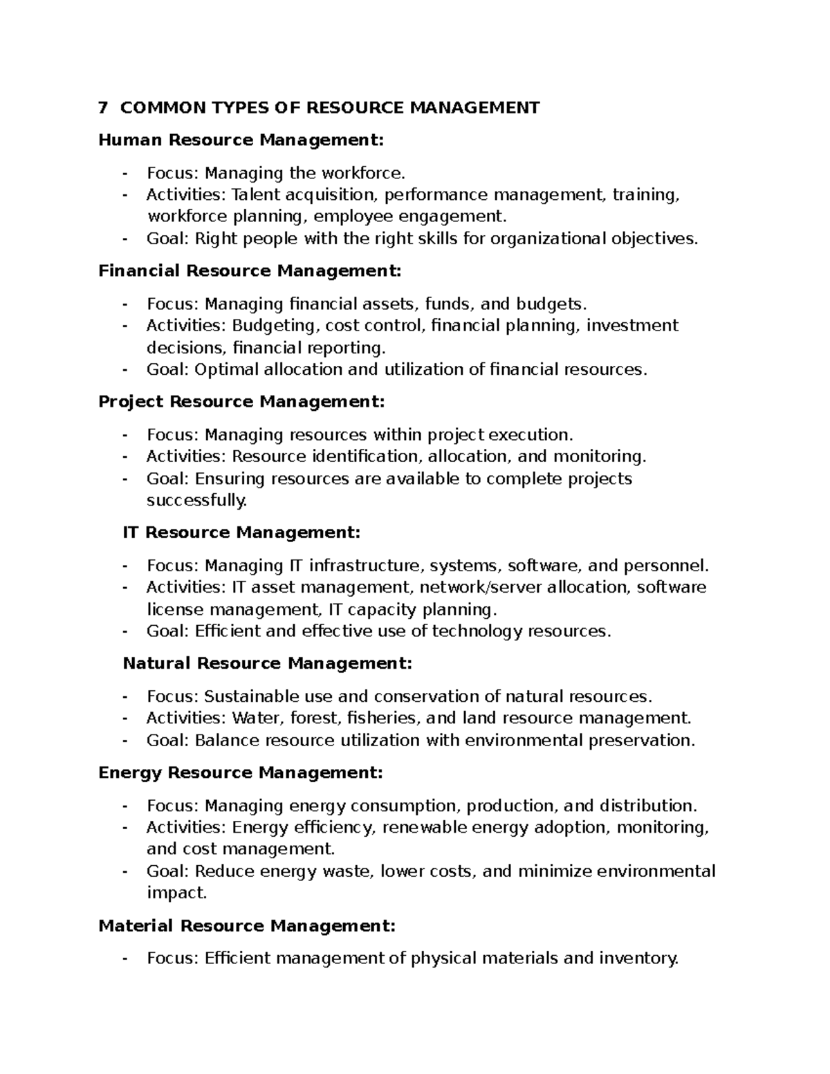 7 Common Types of Resource Management: HR, Financial, IT & More - Studocu