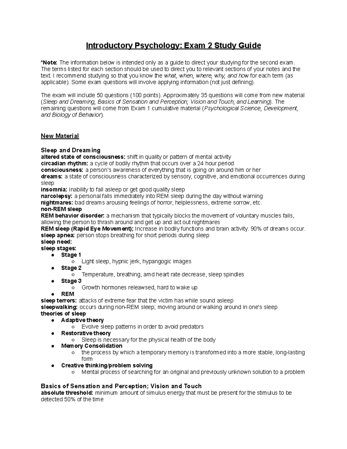 Psych 101: Comprehensive Study Guide for Exam 2 - Studocu