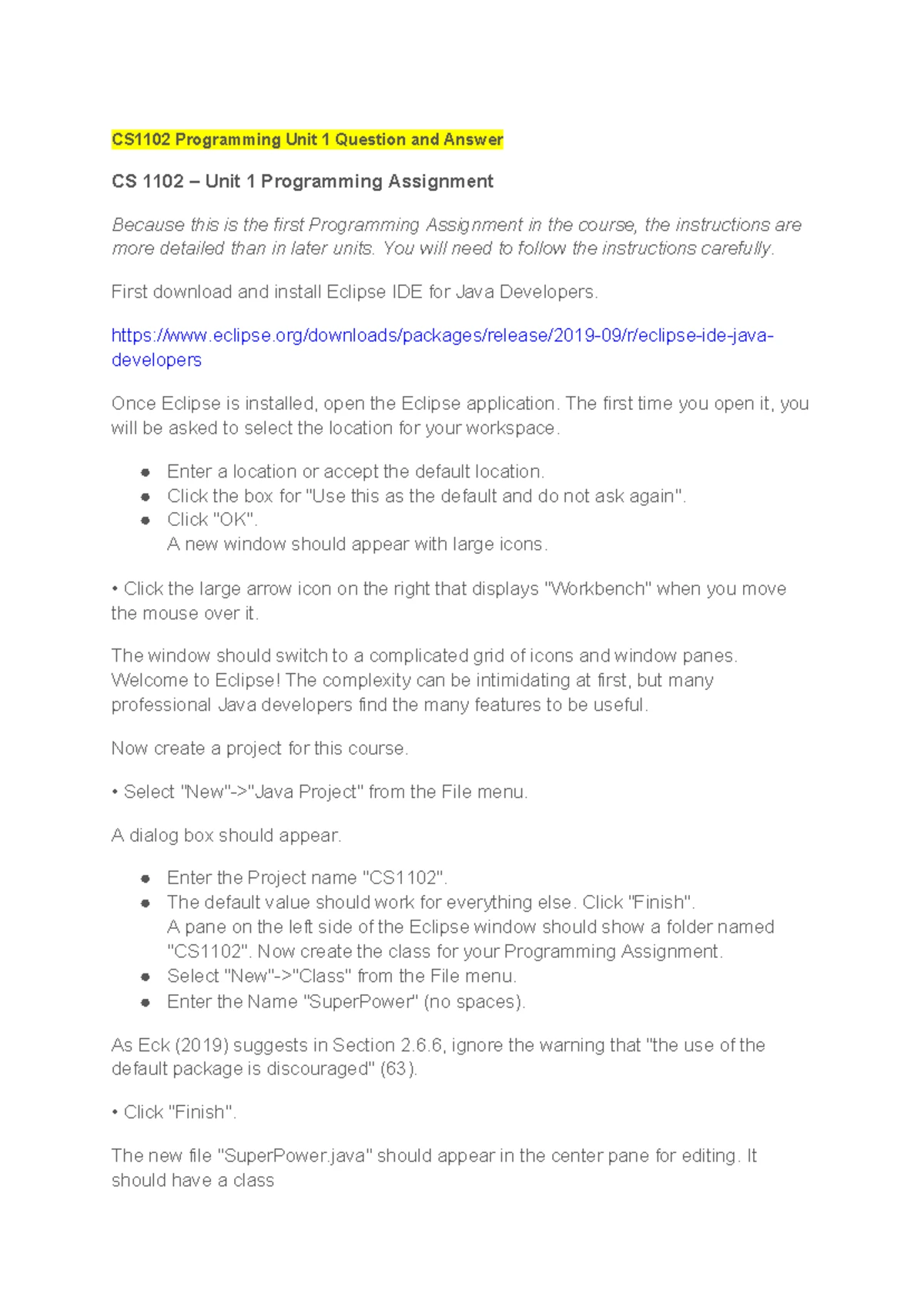 CS 1102 - Programming Assignment 1: Java Quiz Game Code and Details - Studocu