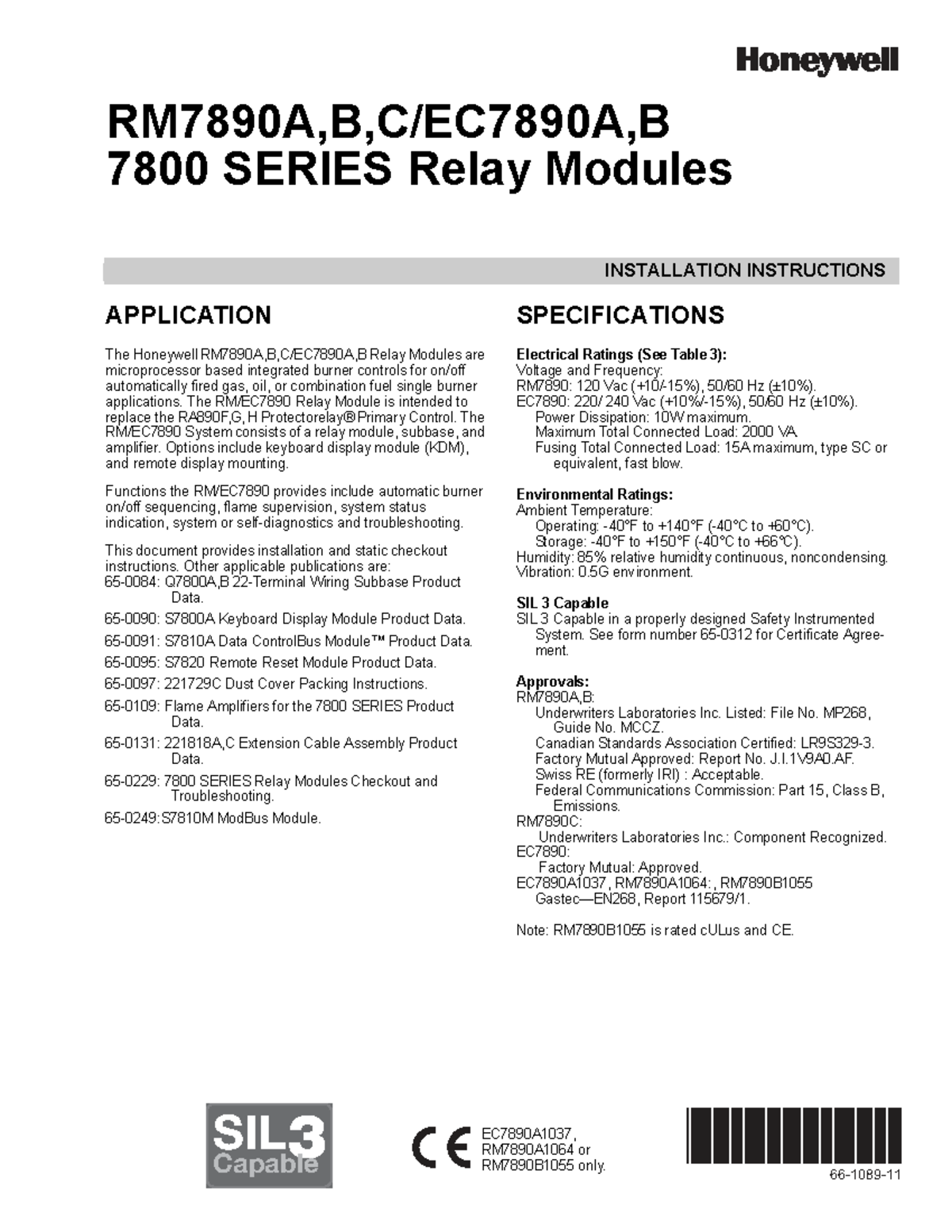 7800 SERIES Relay Modules Installation Instructions RM7890A1015 - Studocu