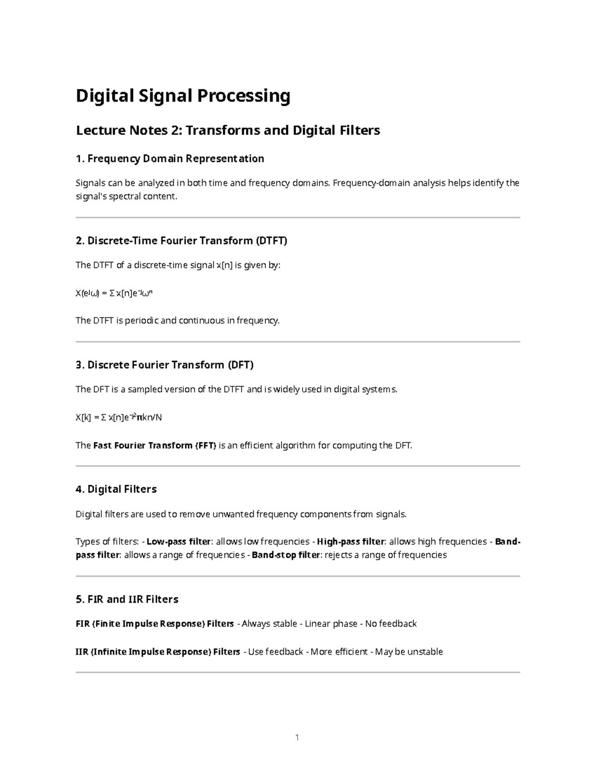 Digital Signal Processing (DSP) Lecture Notes 2: Transforms & Filters ...