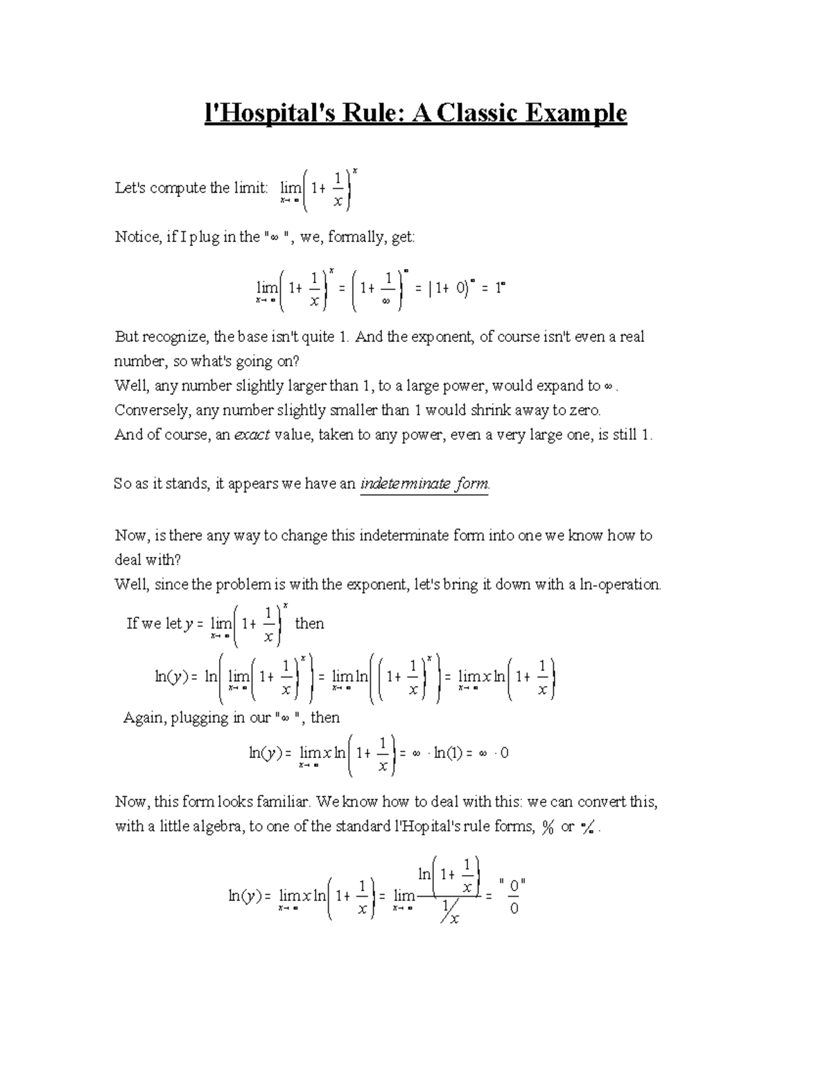L'Hopital's Rule Example: Limit Computation and Analysis - Studocu
