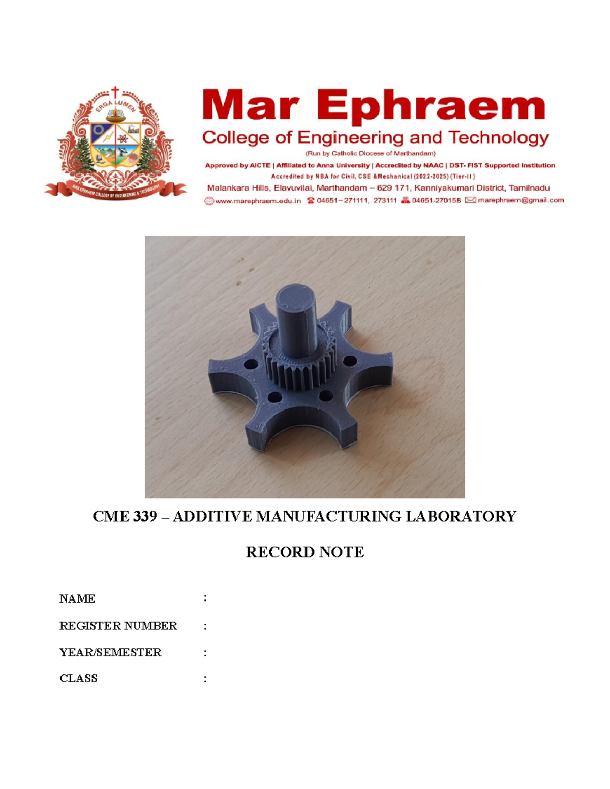 CME 339 Additive Manufacturing Laboratory Record and Procedures - Studocu