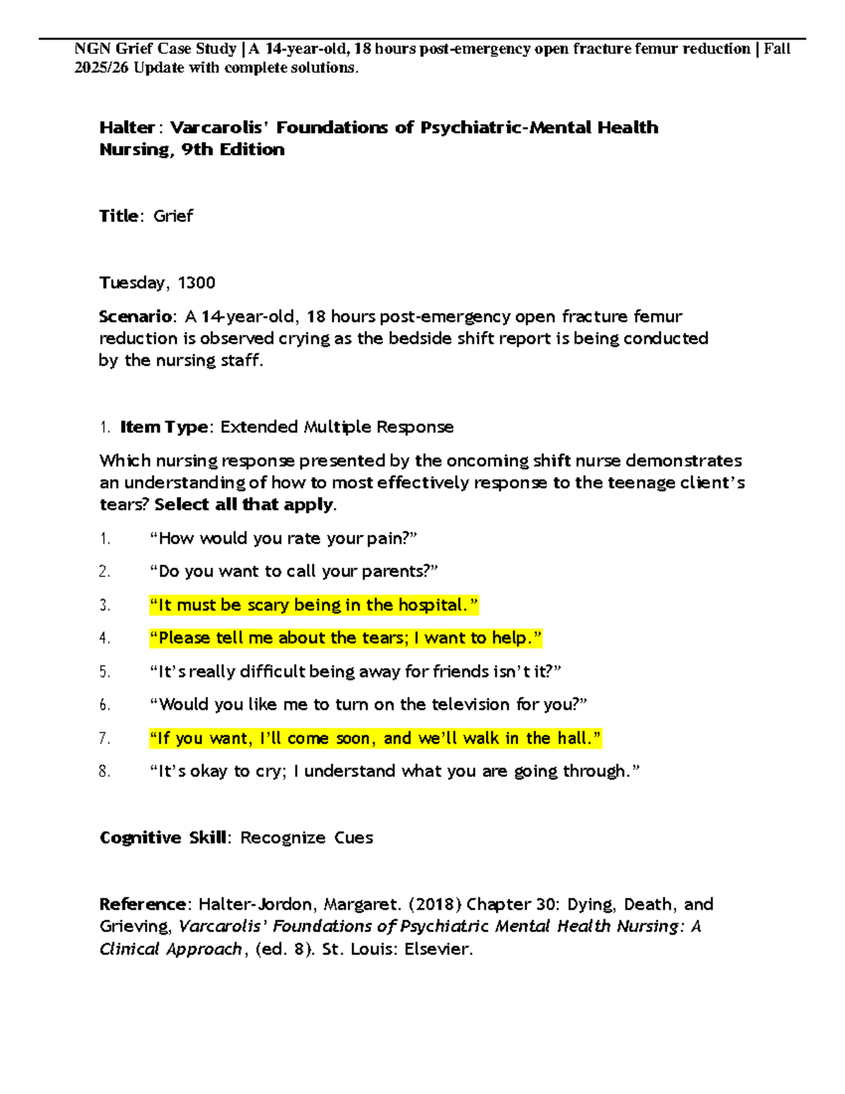 NGN Grief Case Study: Managing Emotional Responses in Nursing Care ...