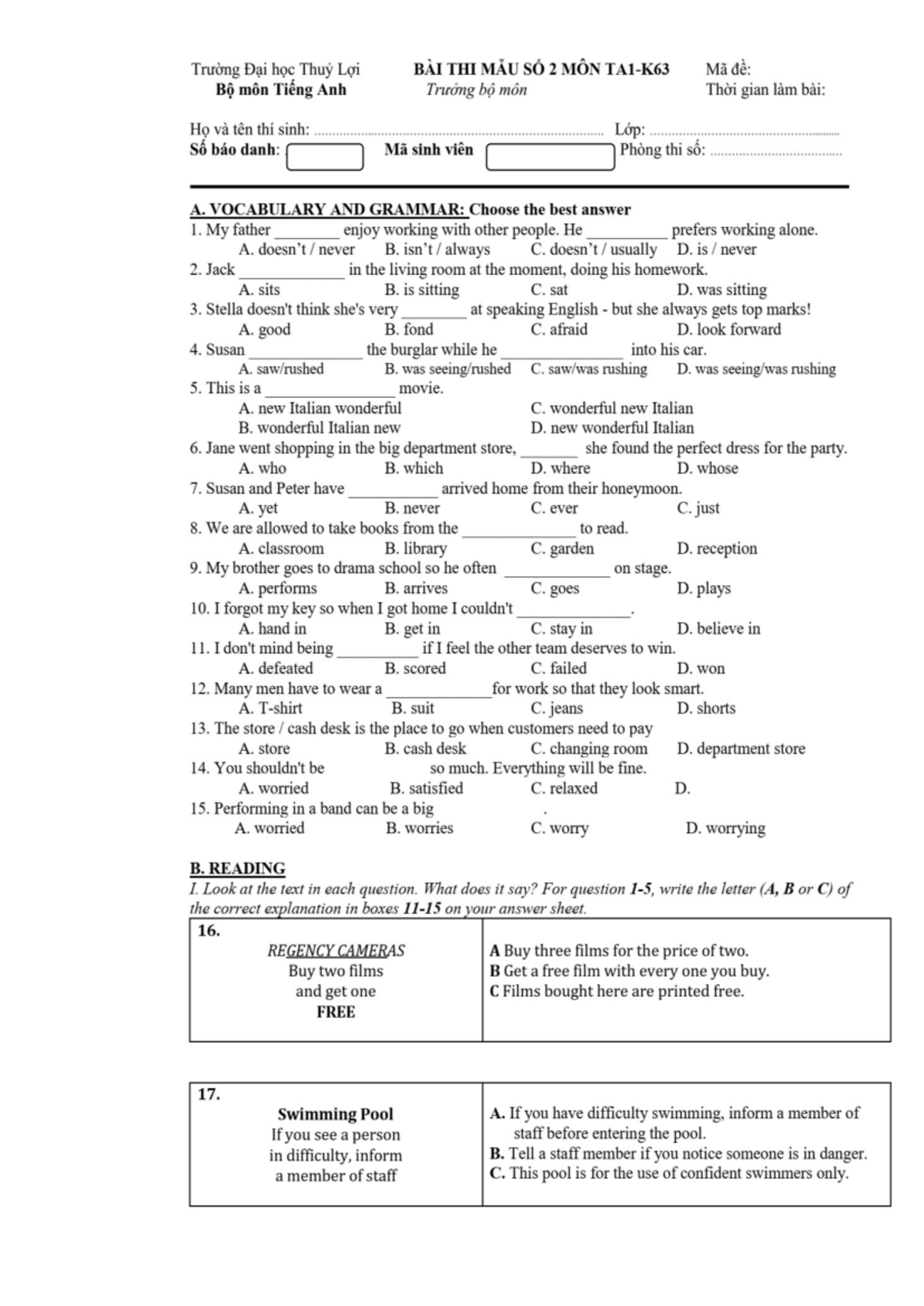 TA1-K63-Final Exam Sample Test 2 for English Course - Studocu