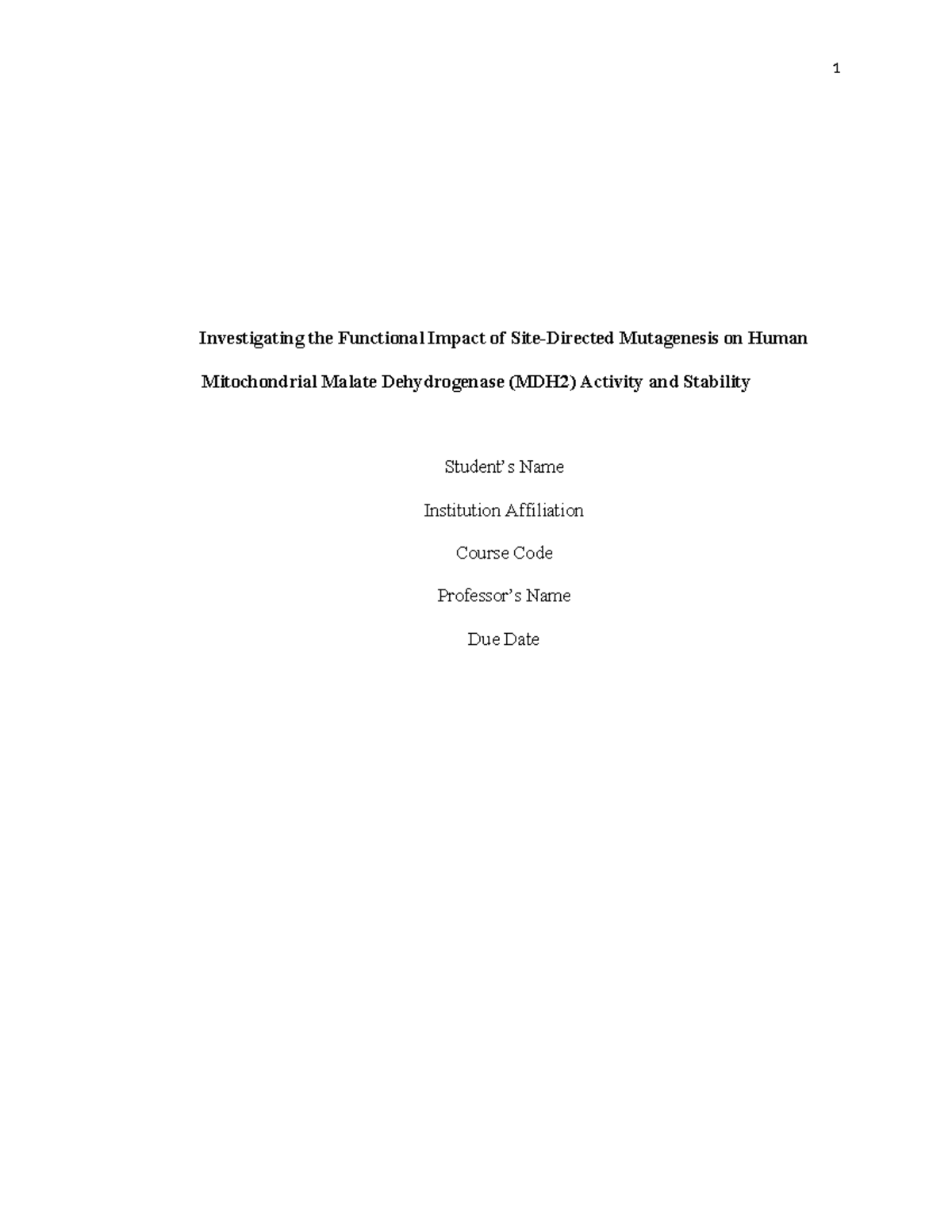 Investigating MDH2 Mutagenesis: Functional Impact and Hypothesis ...
