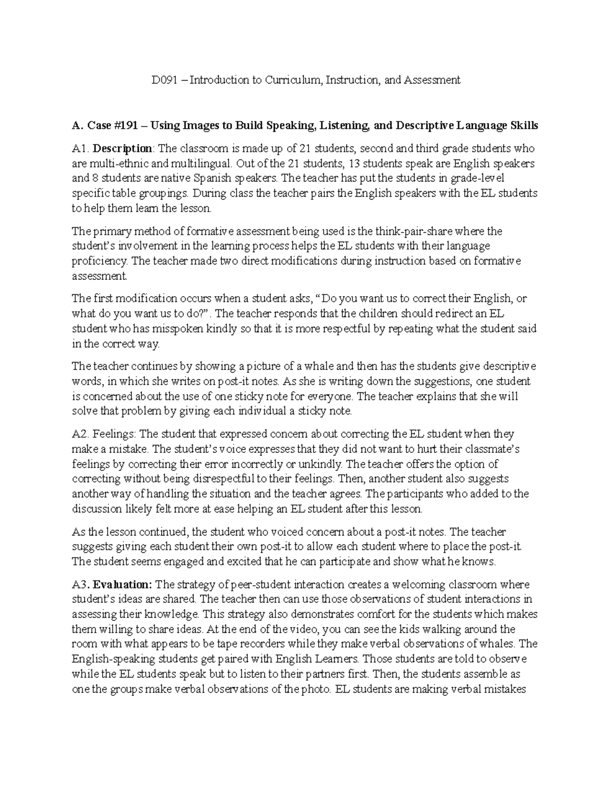 D091 Task 1 curriculum - D091 – Introduction to Curriculum, Instruction ...