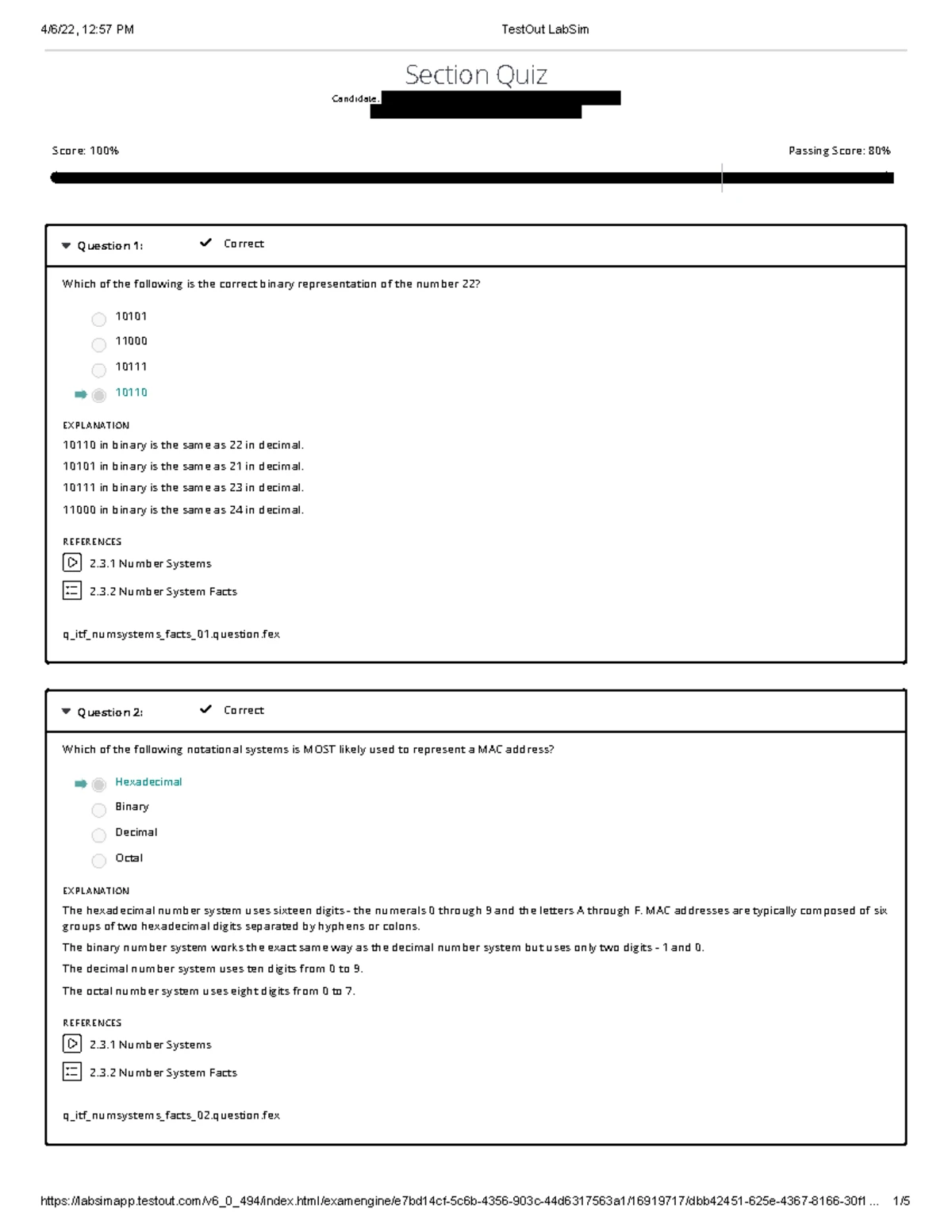 6.8.4 - Quiz Results Test Out Lab Sim - Week 2 Discusison - 4/20/22, 8 ...