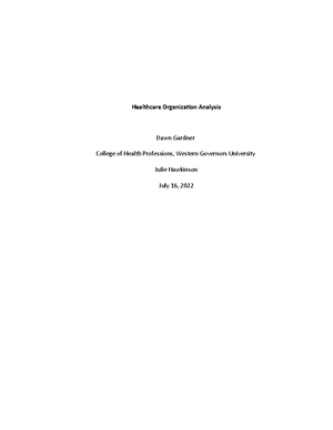 UKM1 Task 1 Healthcare Organization Analysis - D223 - UKM1 ...