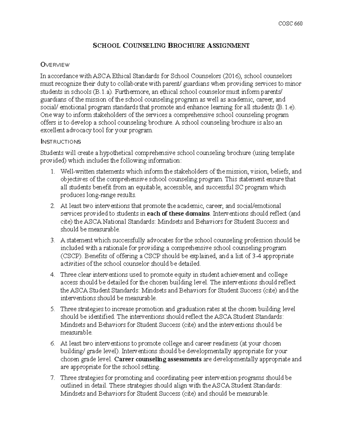 COSC 660: School Counseling Brochure Assignment Guidelines - Studocu