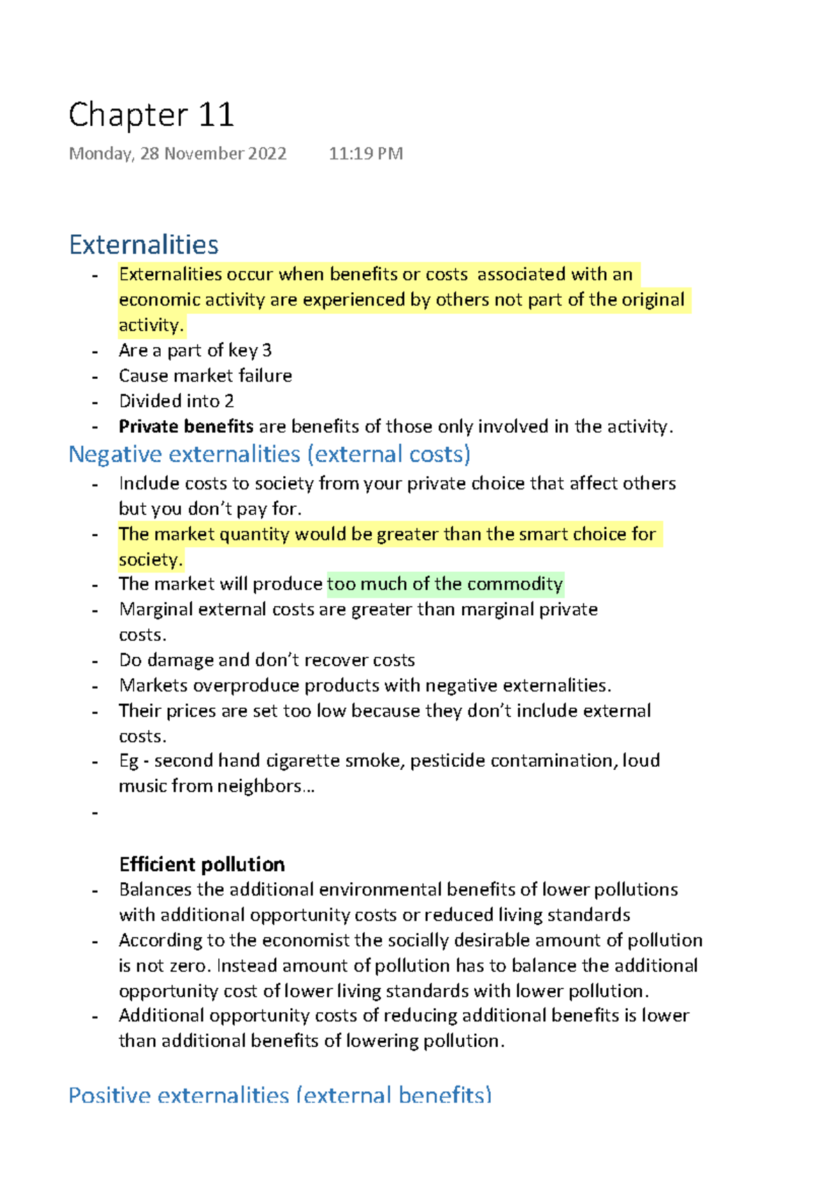 Chapter 11 - lecture module notes - Externalities Externalities occur ...