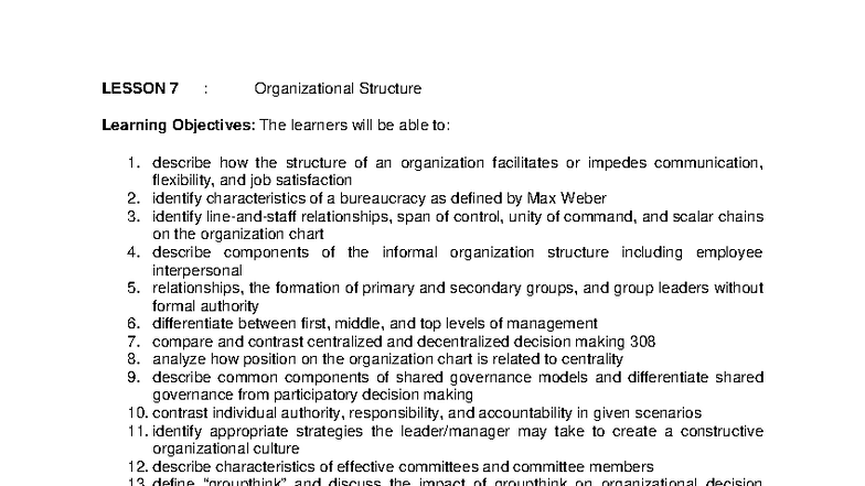 Organizational Structure - LESSON 7 : Organizational Structure Learning ...