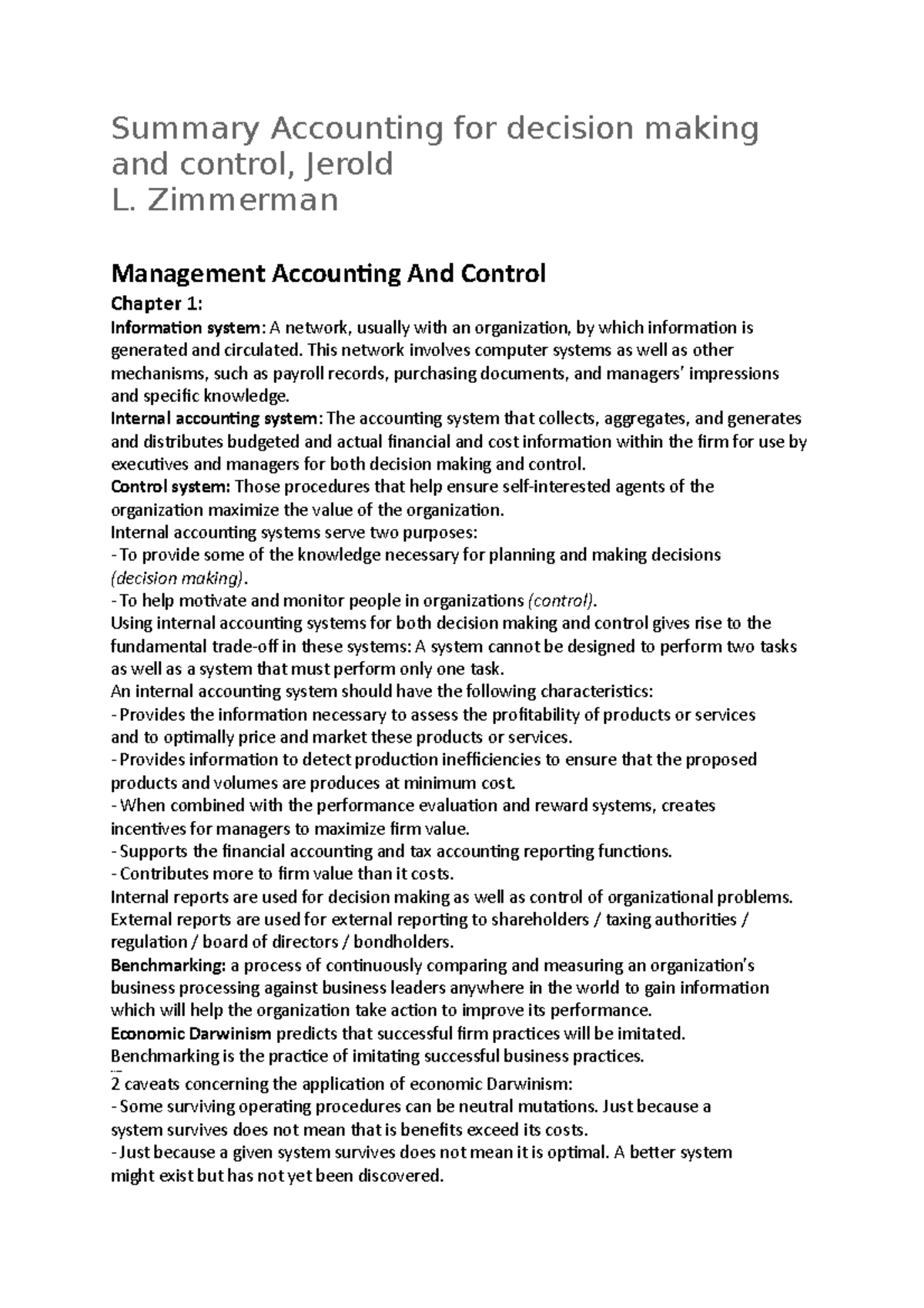 Summary of Accounting for Decision Making and Control (ACCT 301 ...