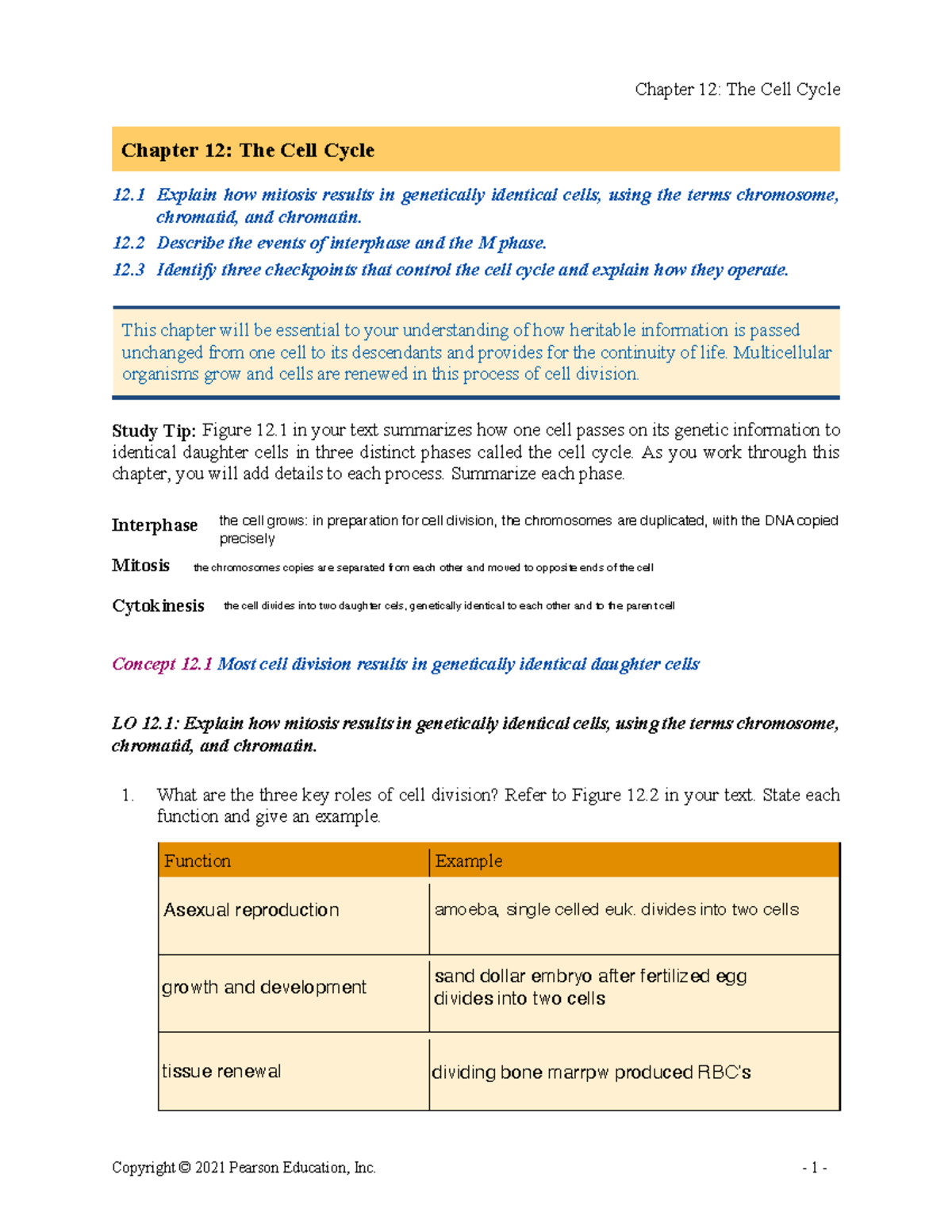 Chapter 12 Cell Cycle Overview and Active Reading Guide - Studocu