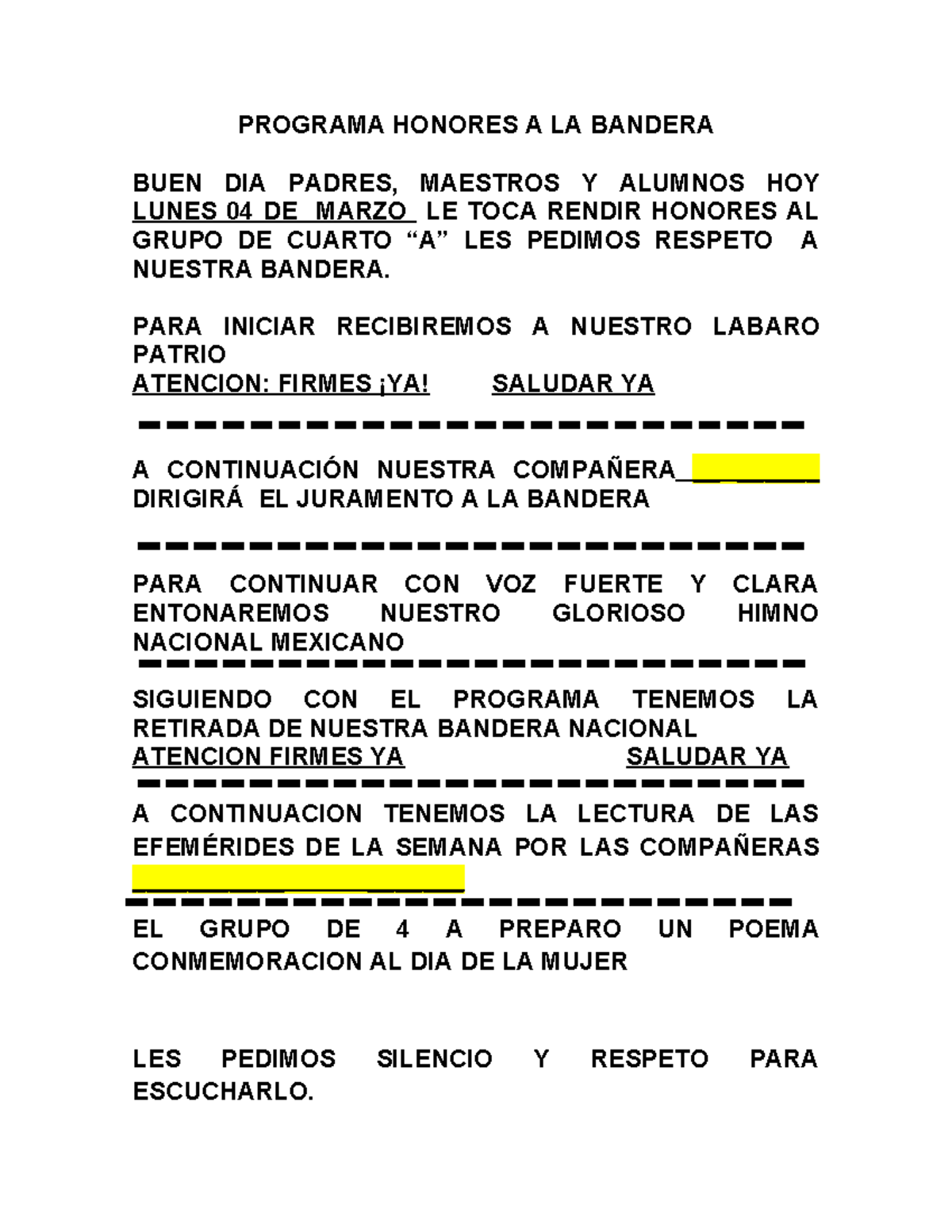 Programa Honores A LA Bandera - PROGRAMA HONORES A LA BANDERA BUEN DIA ...