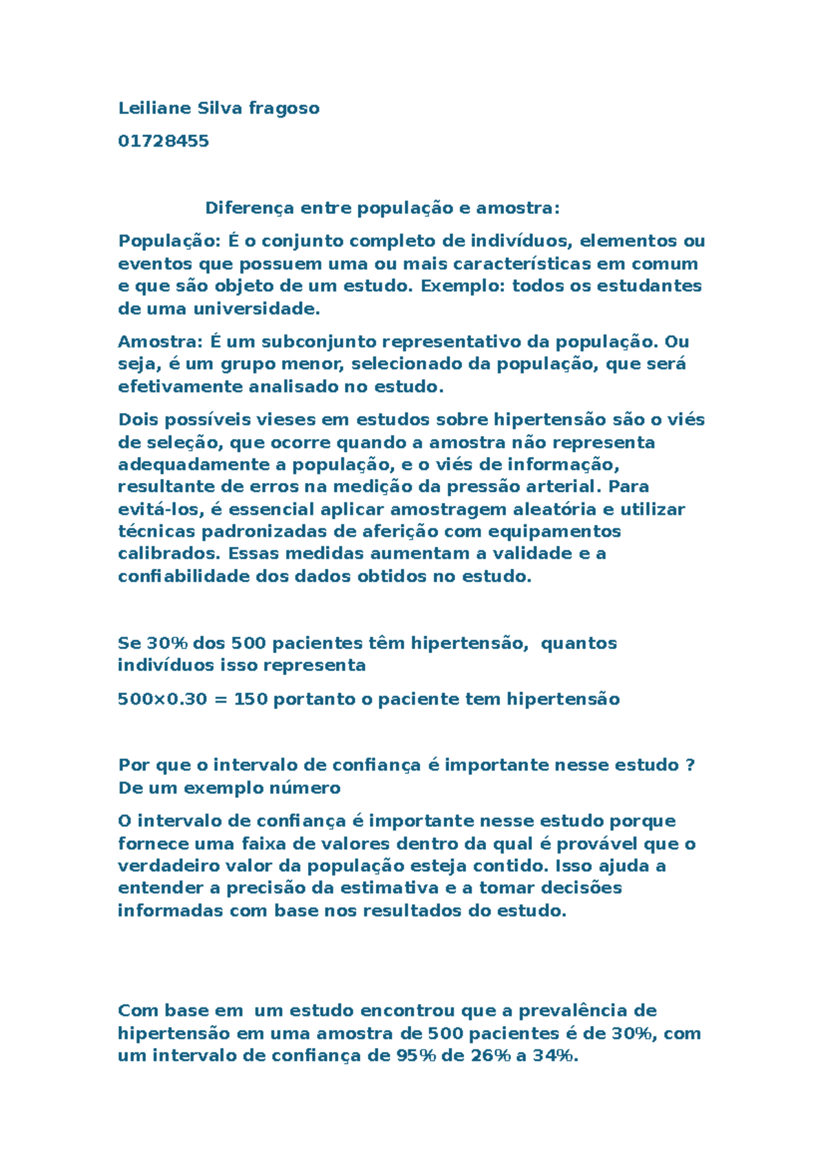 Diferença entre População e Amostra - Matemática Aplicada 01728455 ...