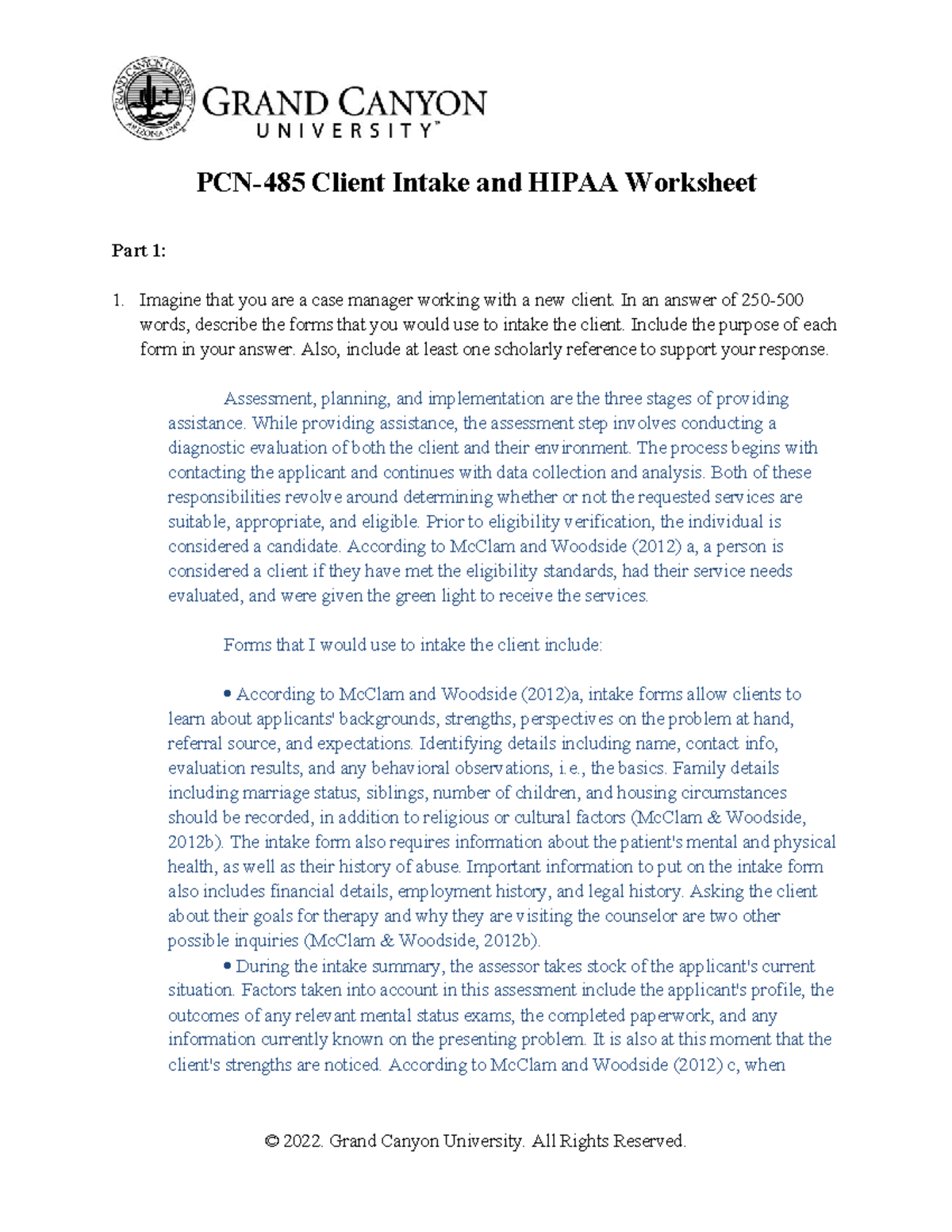 PCN 485 RS T1: Client Intake & HIPAA Worksheet Overview - Studocu