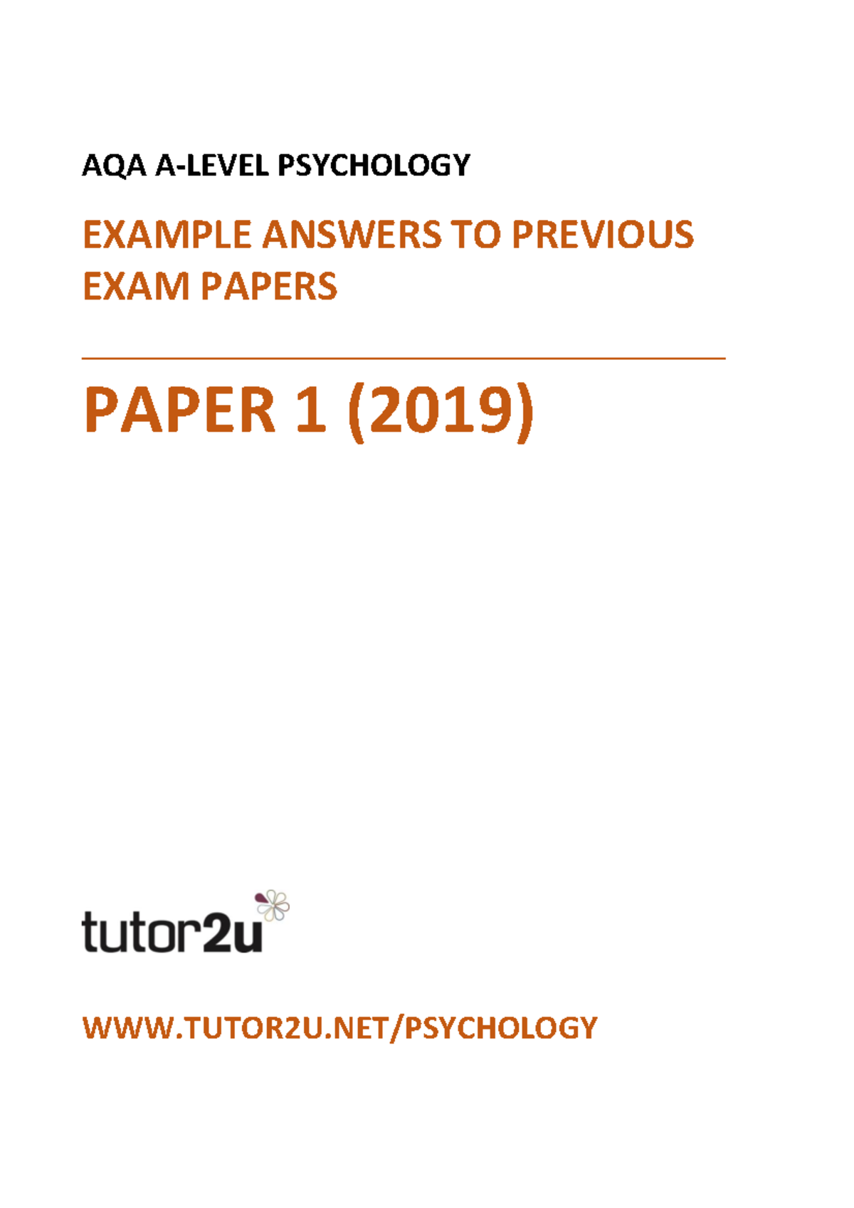 AQA A Level Psychology Example Answers for Paper 1 - 2019 Edition - Studocu