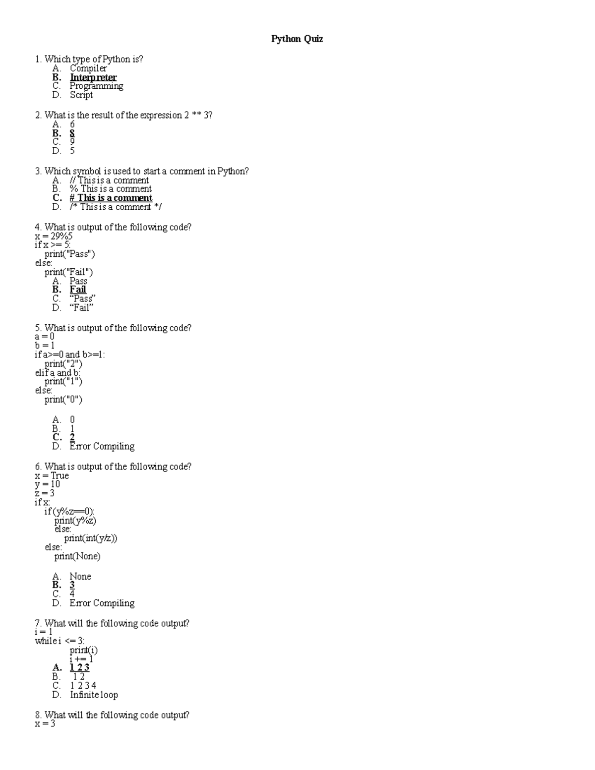 Python Quiz 1: Key Concepts and Code Outputs for 20241 - Studocu