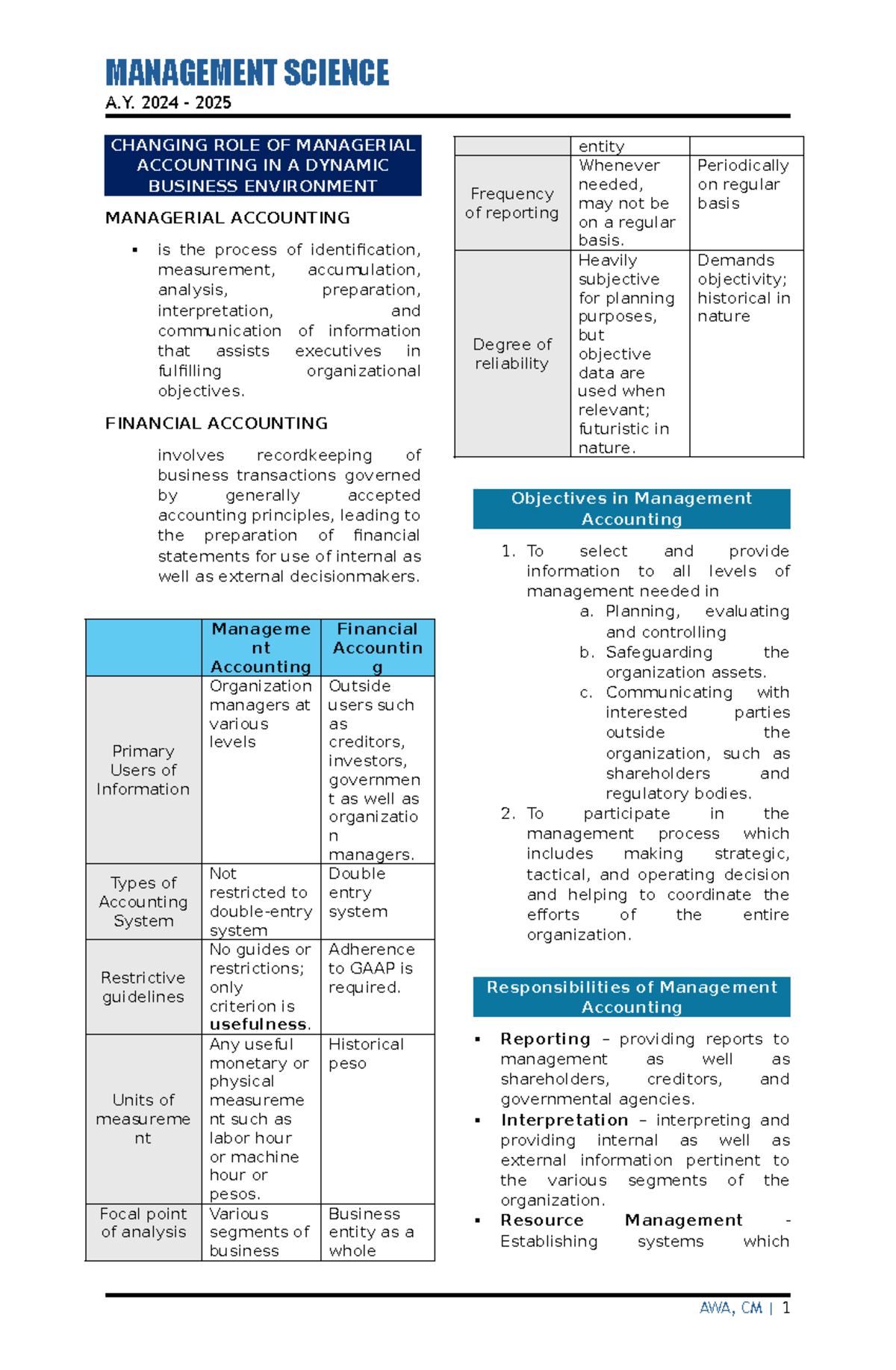 Management Science: The Evolving Role of Managerial Accounting - Studocu