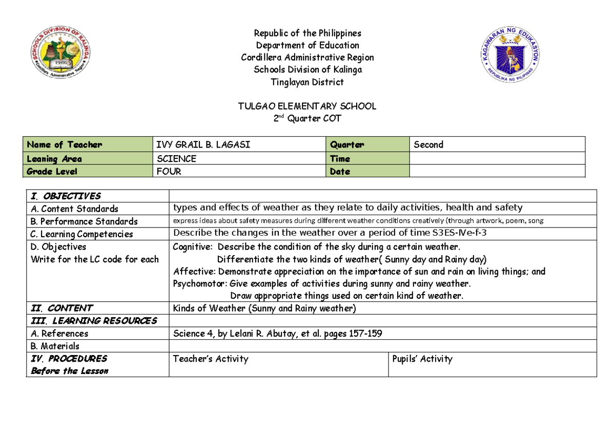 COT 2024 - for lesson planning - Republic of the Philippines Department ...