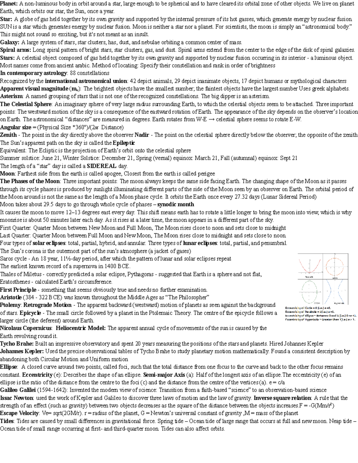 ASTR 101: Comprehensive Astronomy Cheat Sheet for Quick Review - Studocu