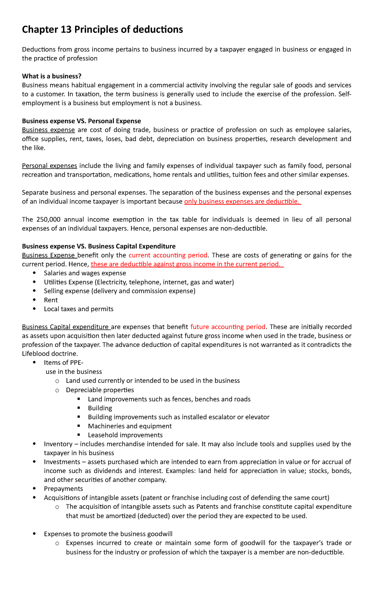 Chapter 13: Principles of Deductions for Taxpayers (Taxation 101) - Studocu