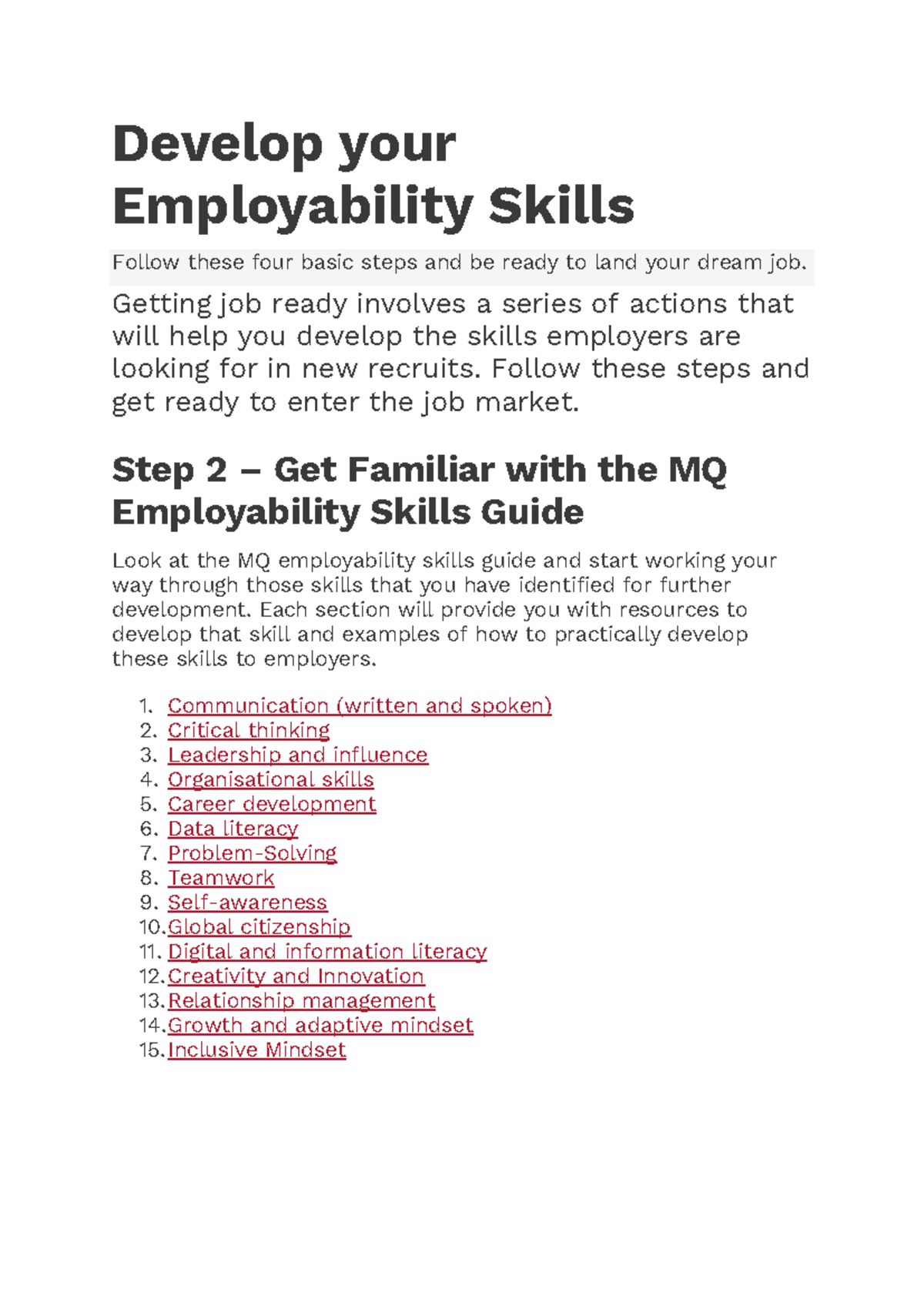 Developing Employability Skills: Step 2 - Practical Assessment 1 - Studocu