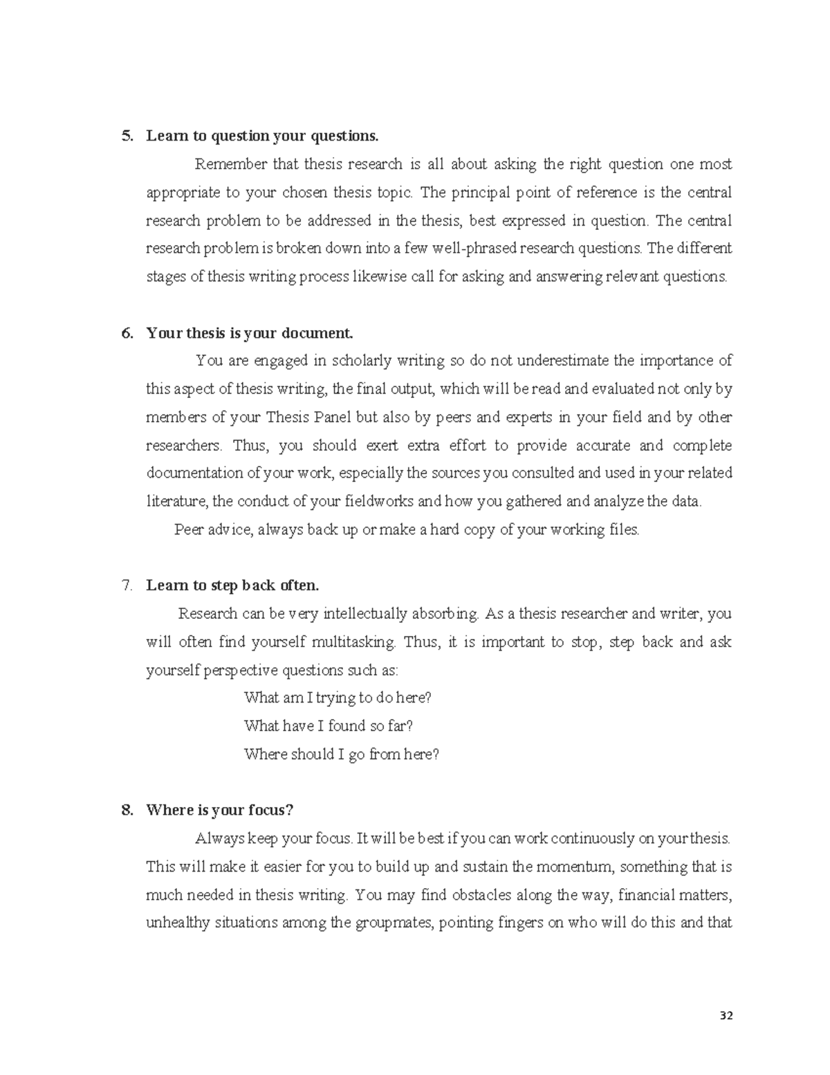 Thesis Writing Guide: Key Questions and Focus Strategies - Studocu