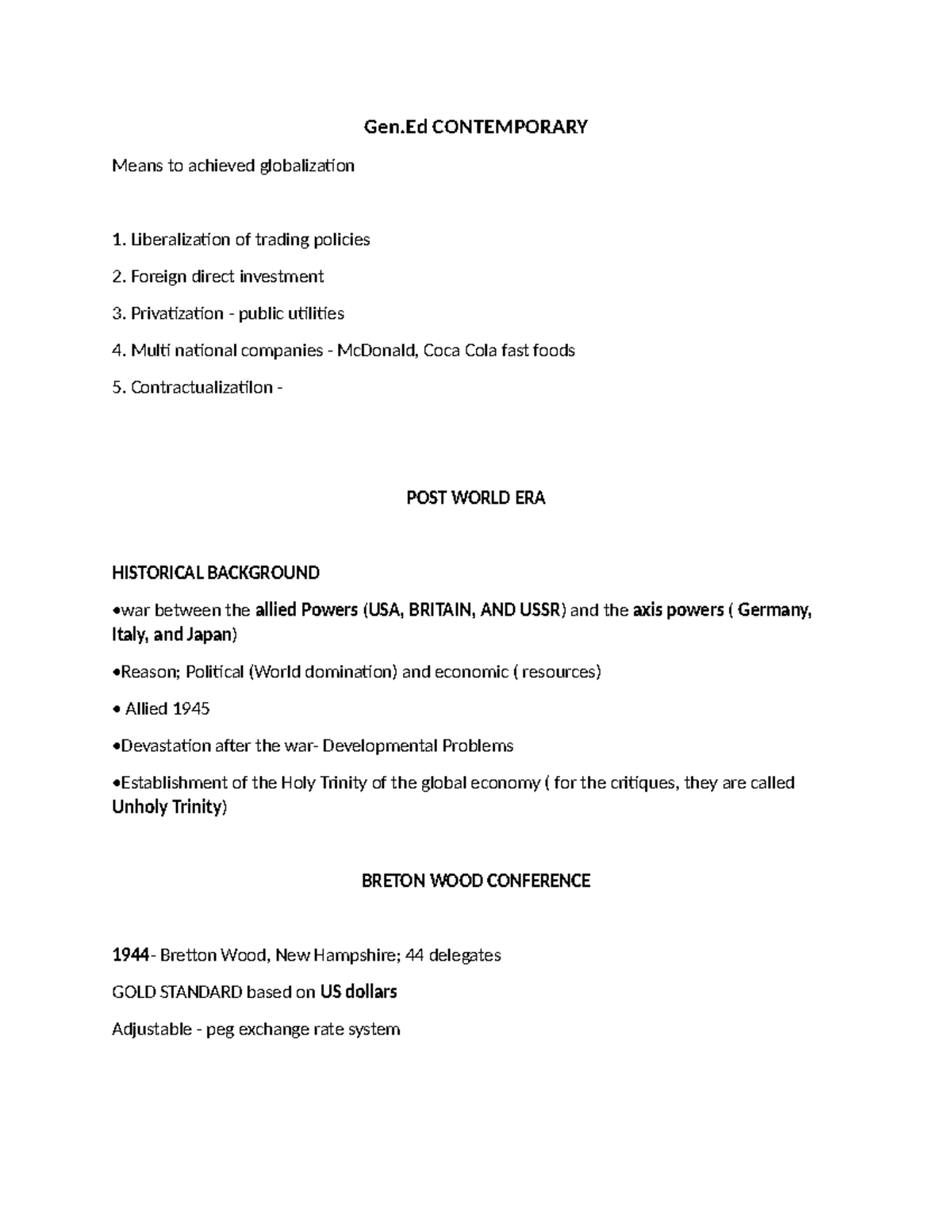 Gen.Ed Contemporary - Globalization and Post-War Dynamics - Studocu
