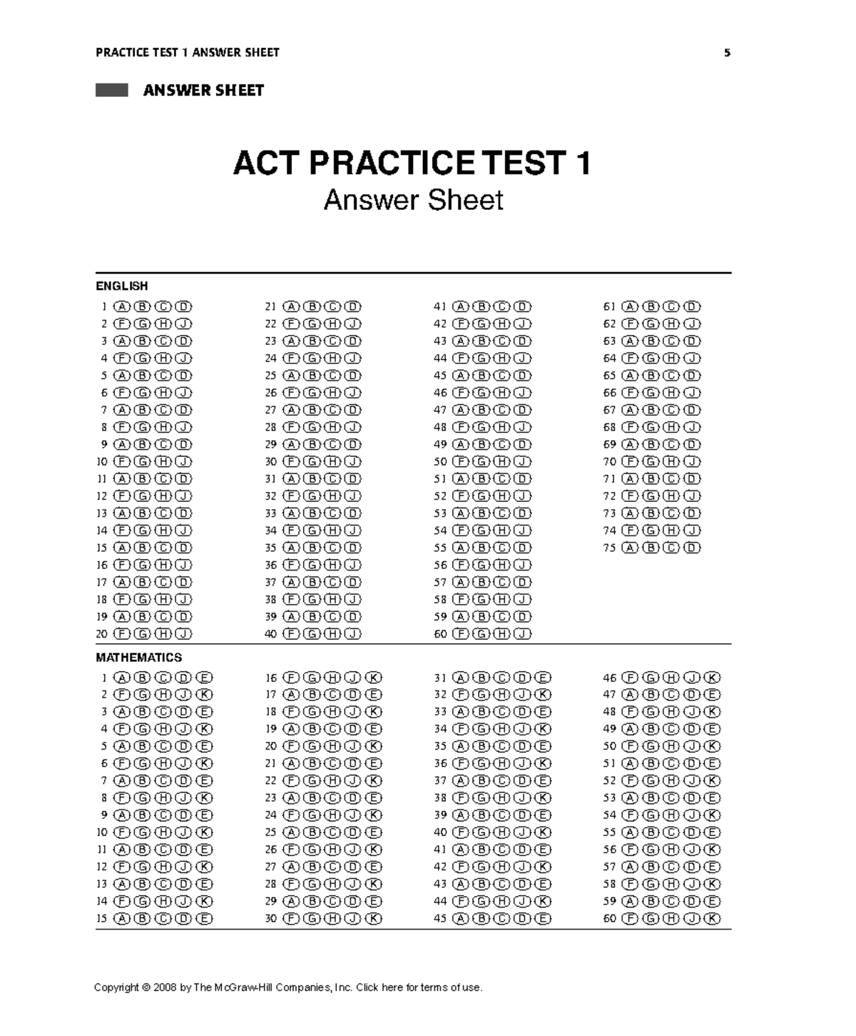 ACT Full-Length Practice Test 1 Answer Sheet and Solutions - Studocu
